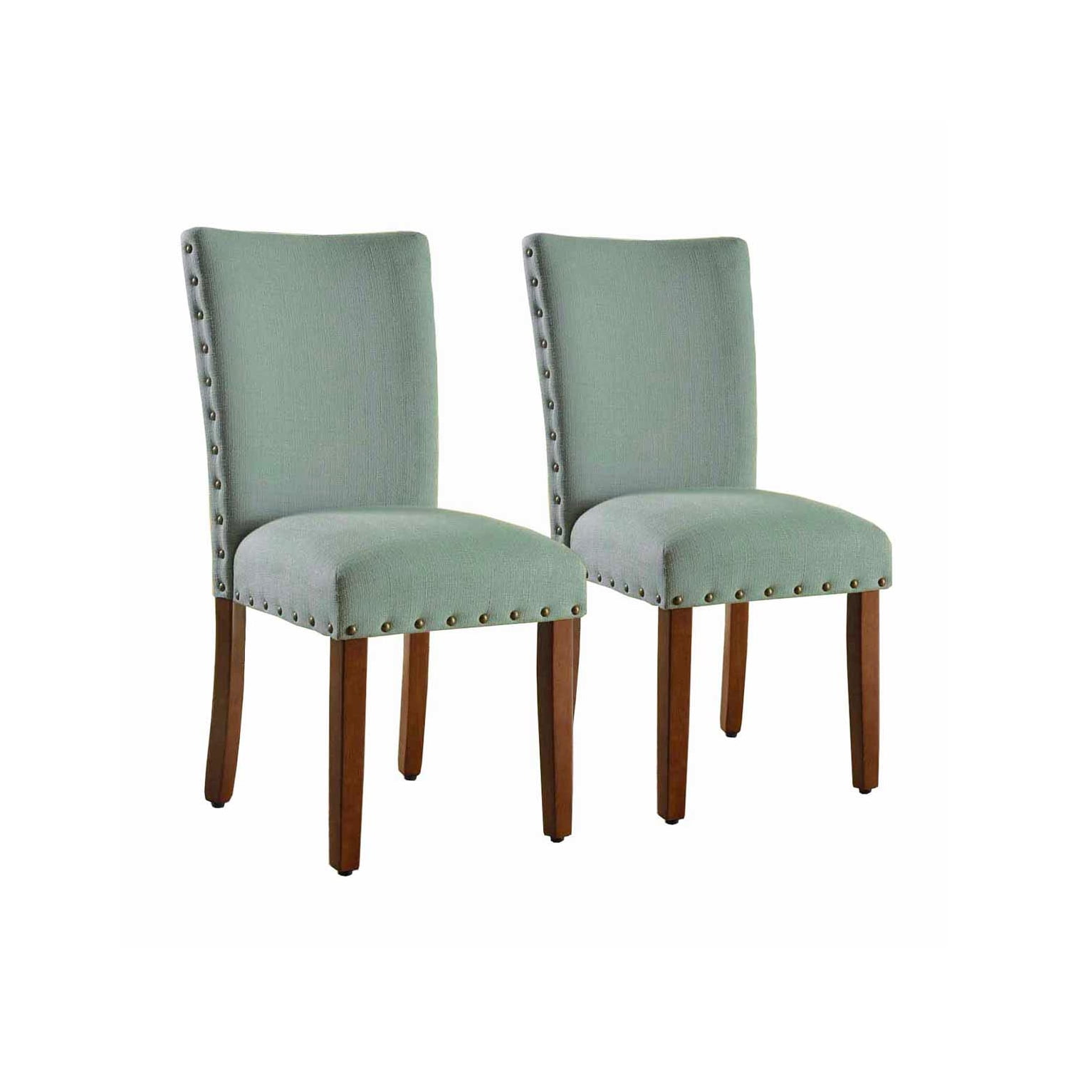 Benjara Fabric Upholstered Wooden Parson Chair with Nail Head Trim ...