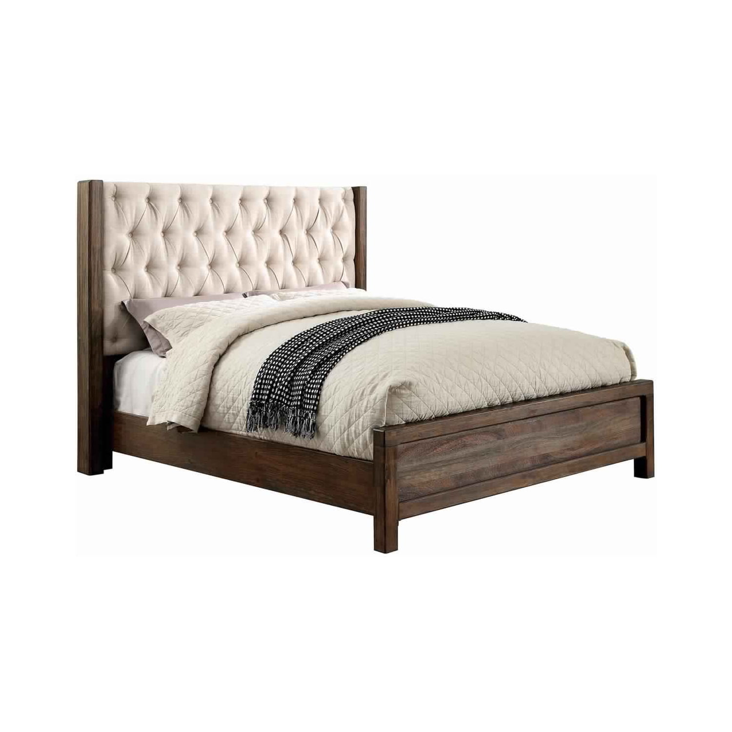Fabric Wingback Design Eastern King Bed with Button Tufted Details ...