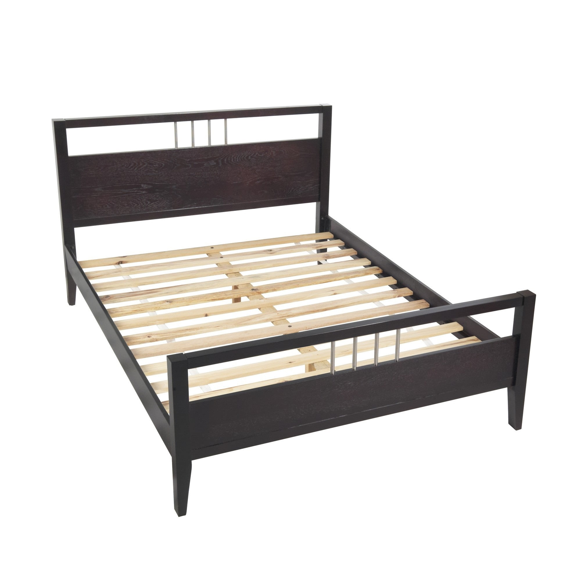 Benjara Fang Modern Queen Size Bed, Sleigh Headboard, Metal Bars ...