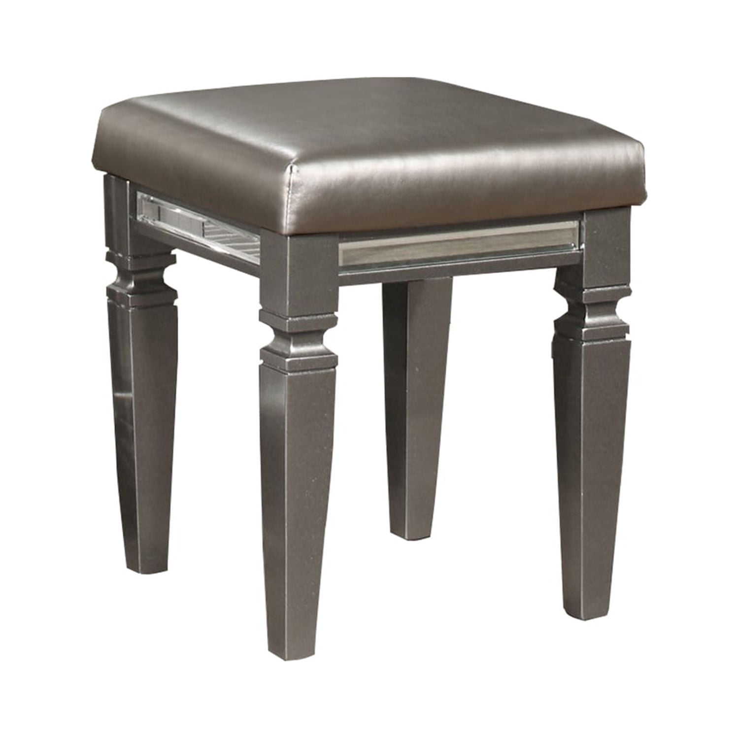 Benjara Faux Leather Padded Vanity Stool with Turned Tapered Legs ...