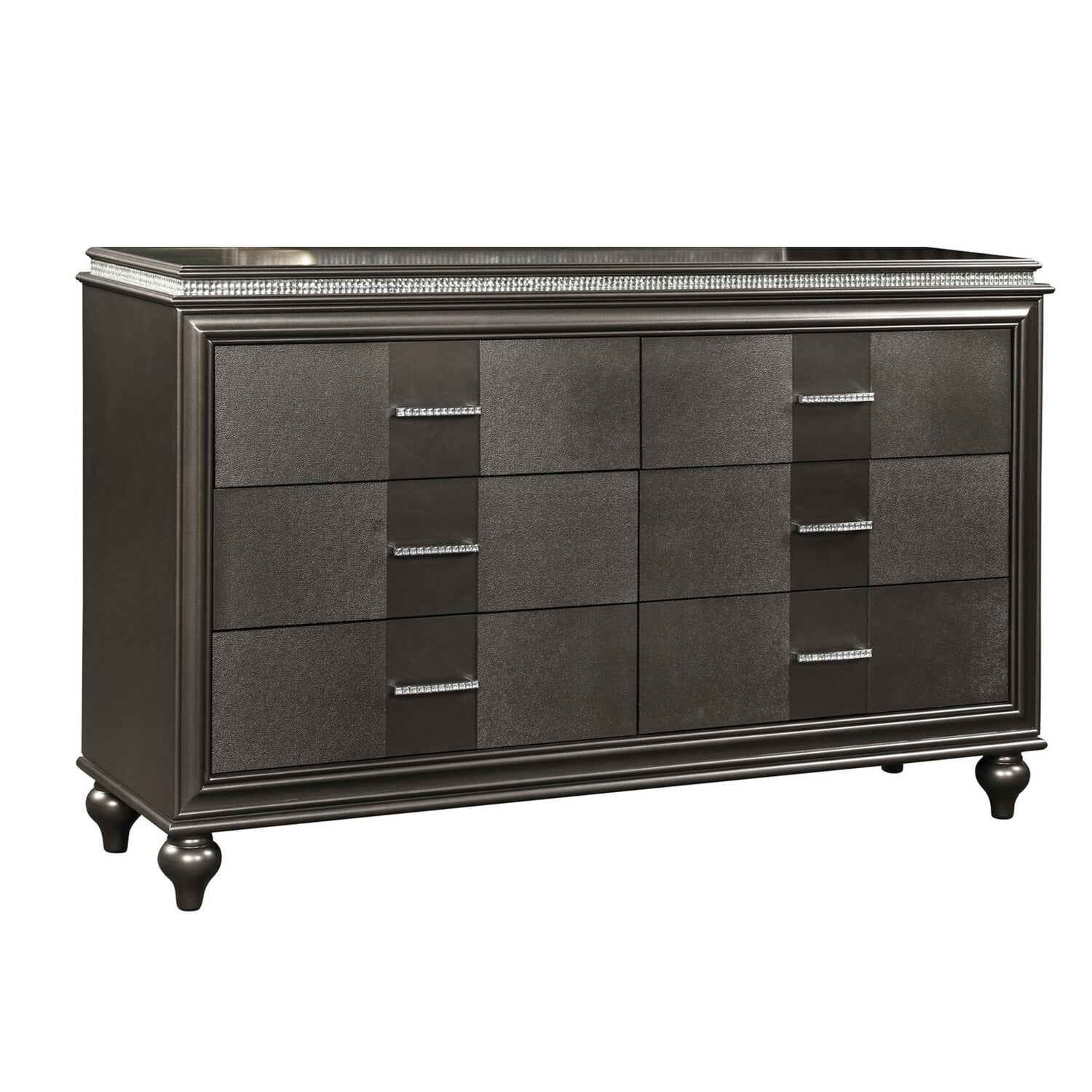 Benjara Fem 58 Inch Wide 6 Drawer Dresser, Faux Diamond Handles, Molded ...
