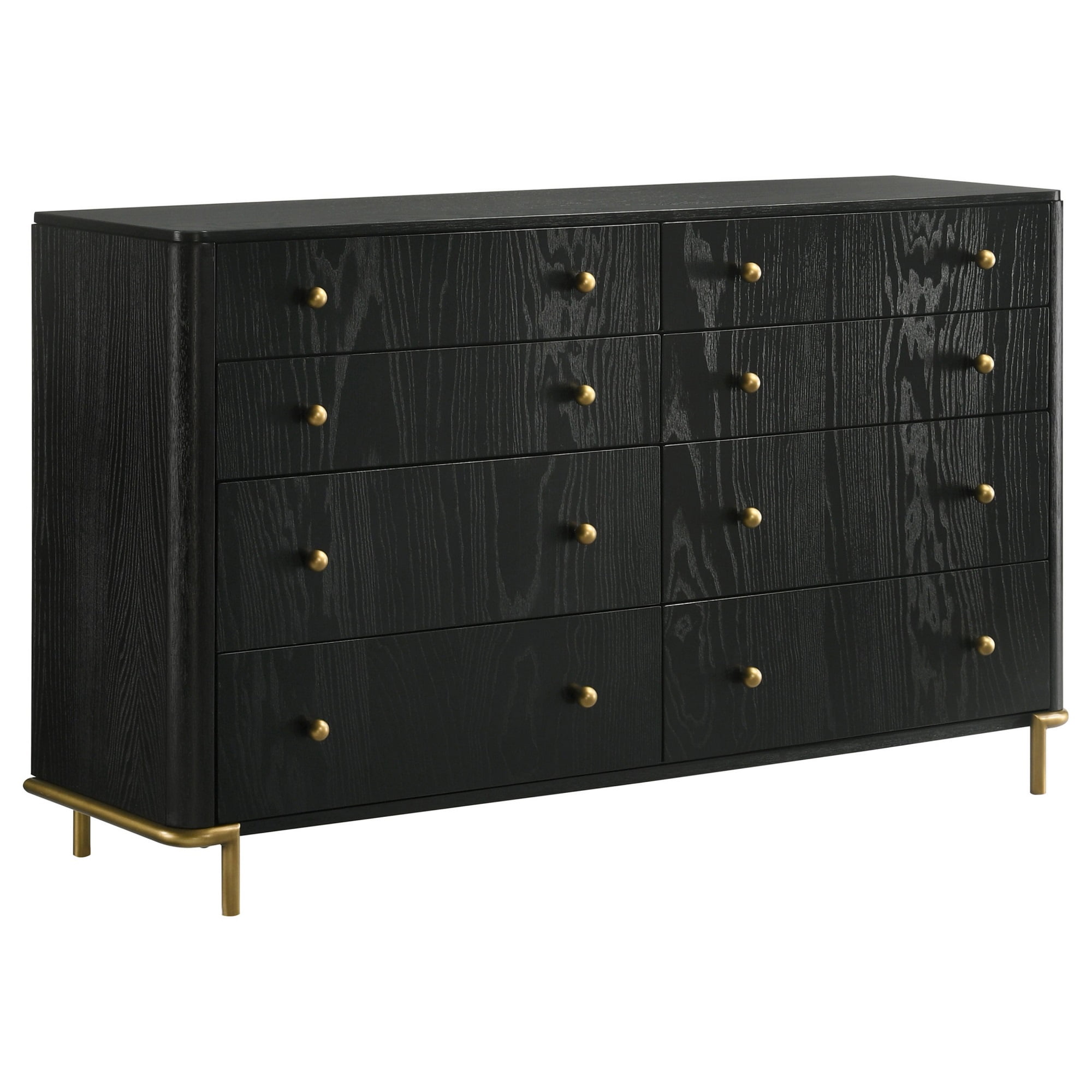 Fij Dresser, 8 Drawers, Golden Metal Stand Base Legs, Knobs, Black Wood ...