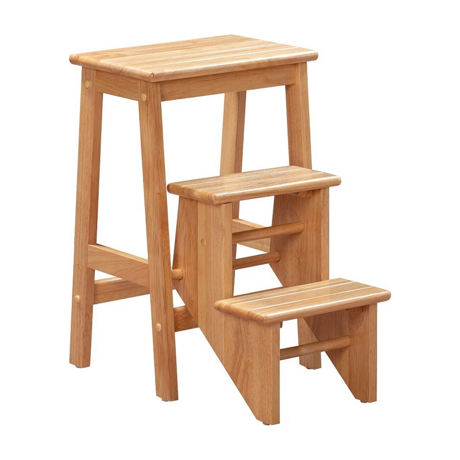 Benjara Fina 25 Inch 3 Level Wood Step Stool, Plank Tops, Safety Latch ...