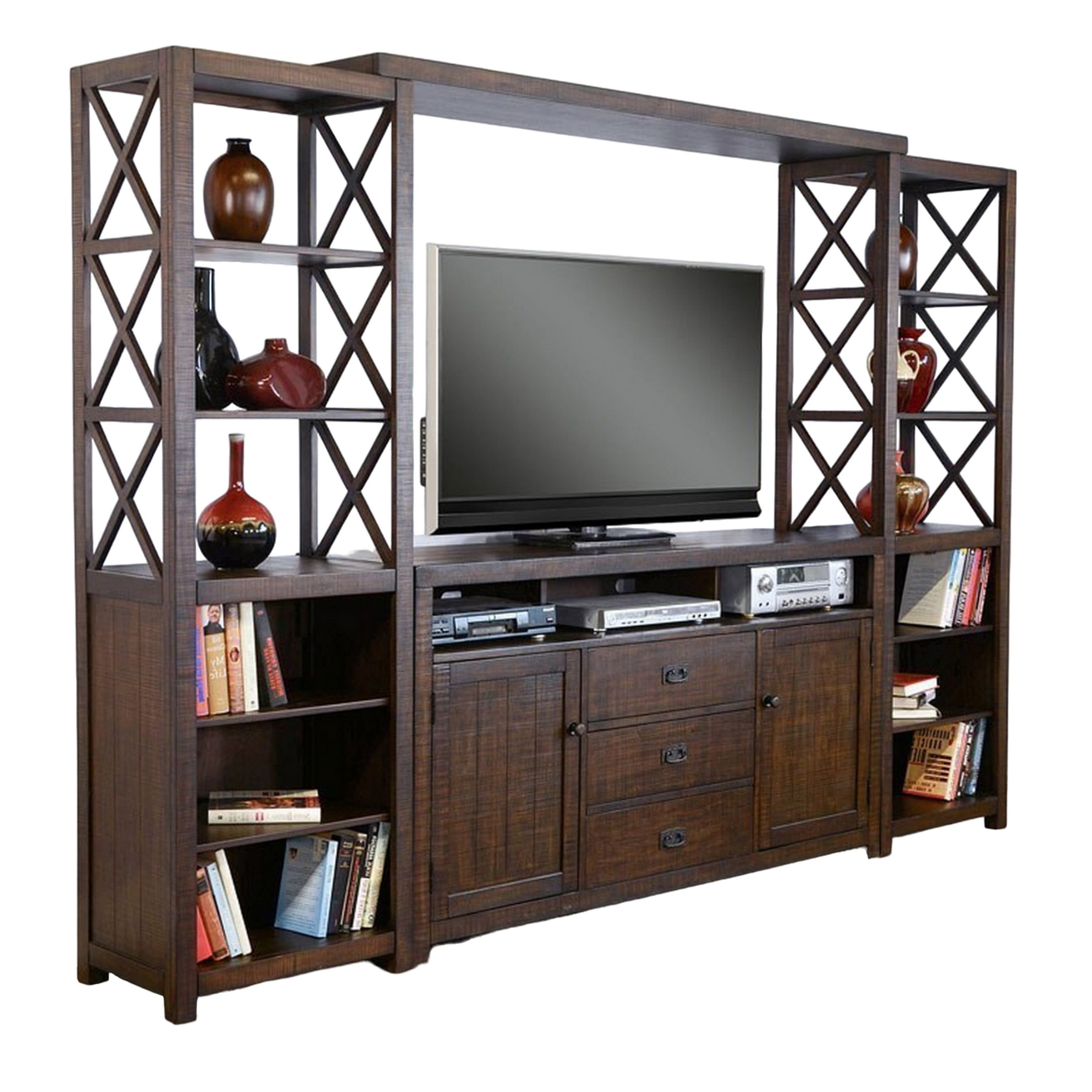 Flint 4pc TV Wall Entertainment Console, 2 Pier, Bridge, Brown ...