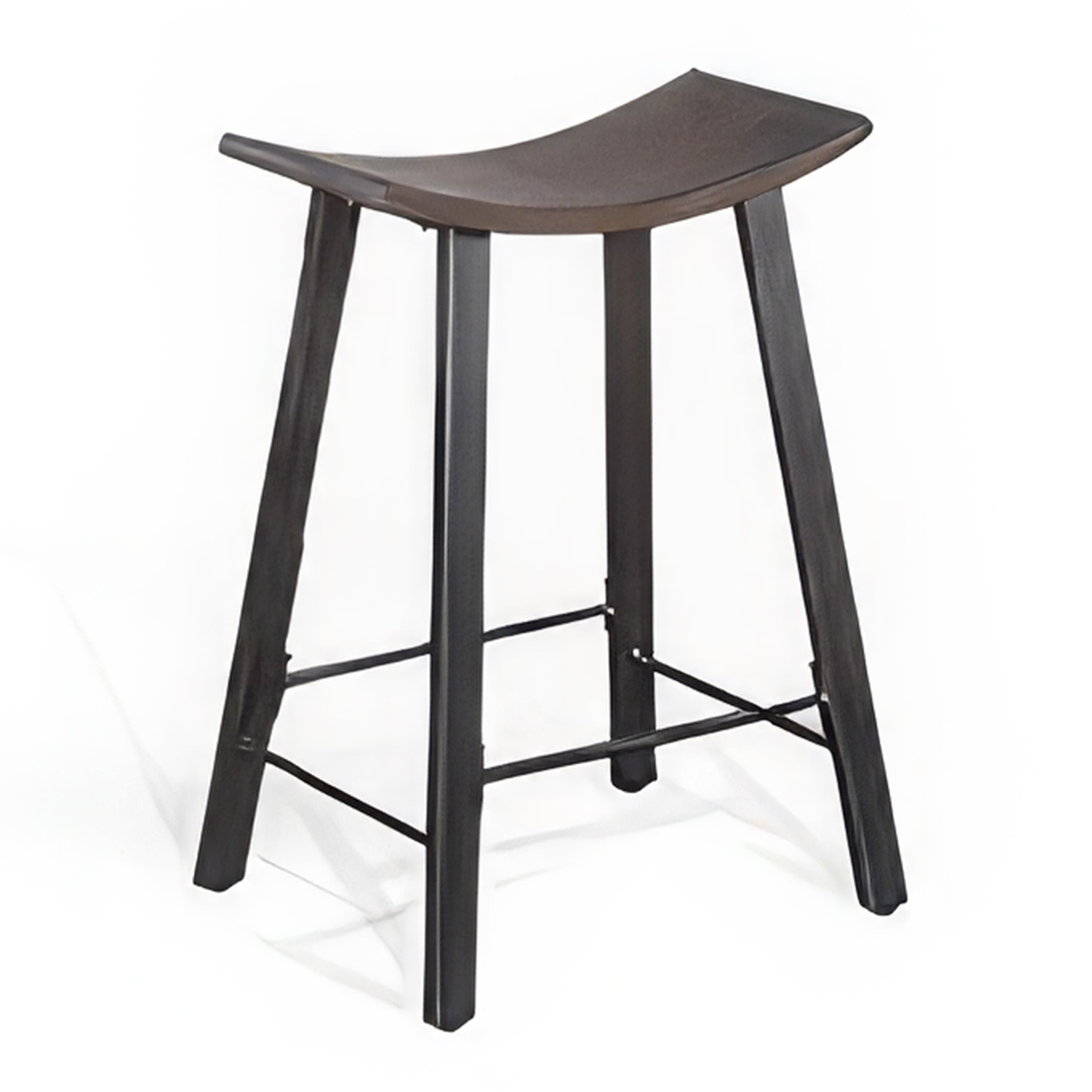 Flint Counter Stool Set of 2, Curved Dark Brown Mahogany, 24 Inch ...