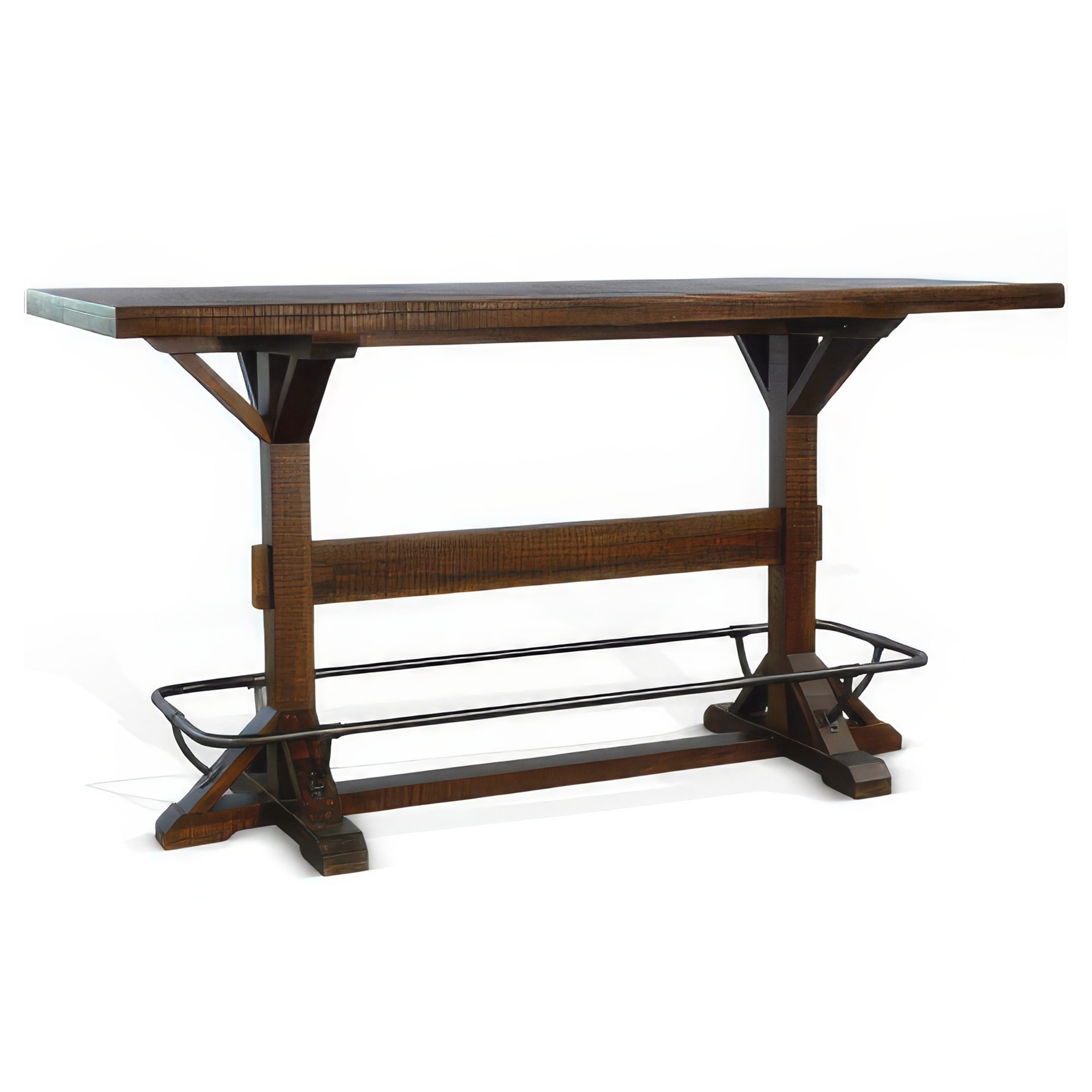 Flint Pub Bar Table, Black Metal Foot Rail, 78 Inch, Dark Brown Wood ...