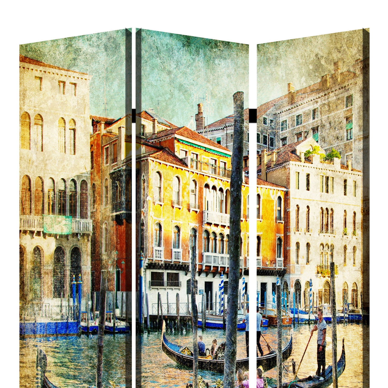 Benjara Foldable 3 Panel Canvas Screen with Venice Passage Print ...