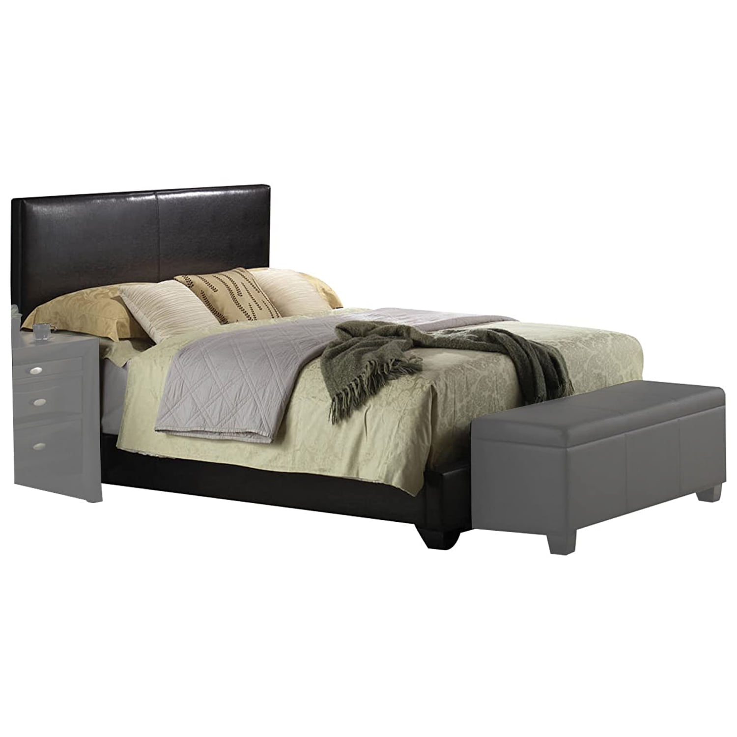 Benjara Full Size Bed with Leatherette Padded Headboard and Footboard ...