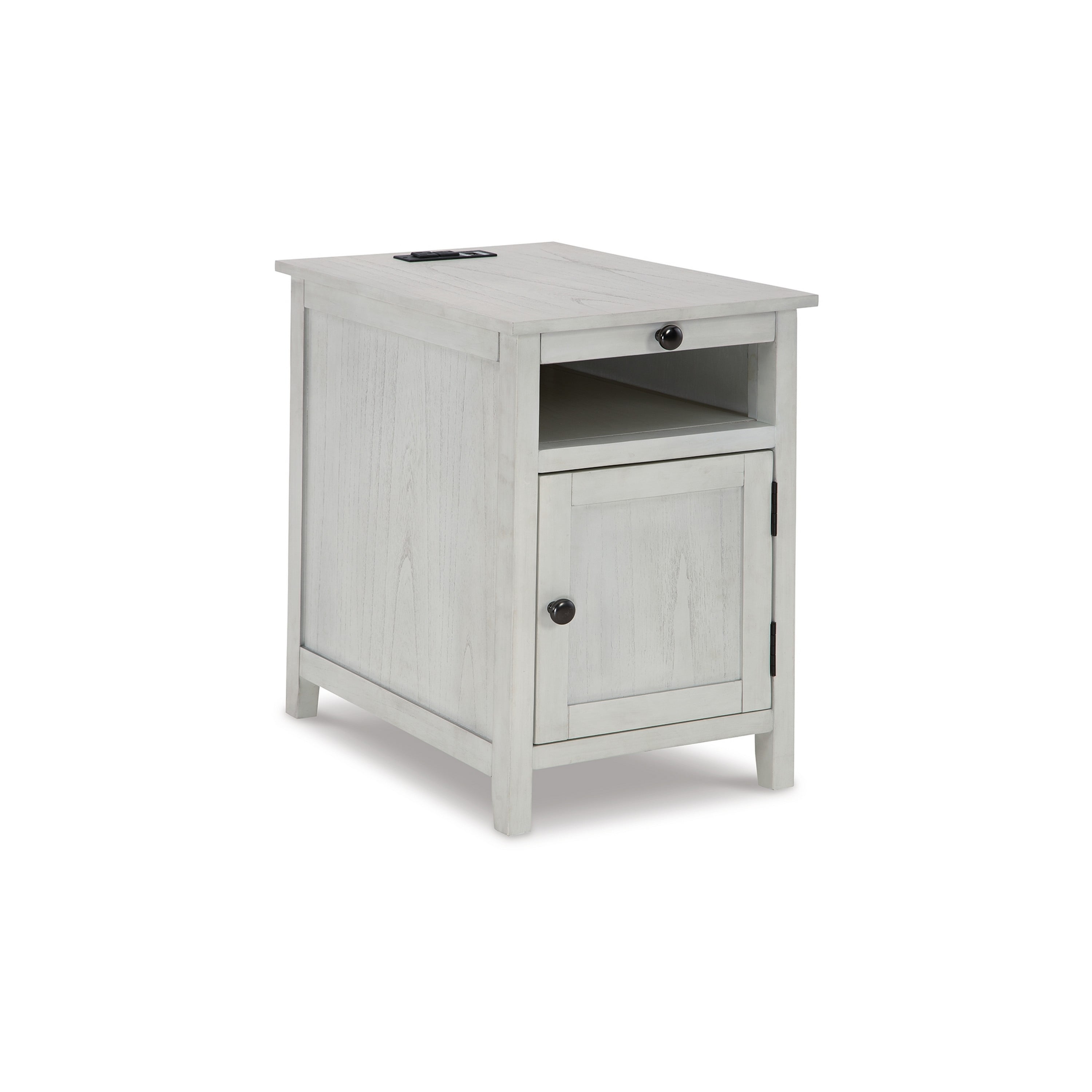 Side End Table, Shelf and Pull Out Tray, White Solid Wood 24 Inch ...