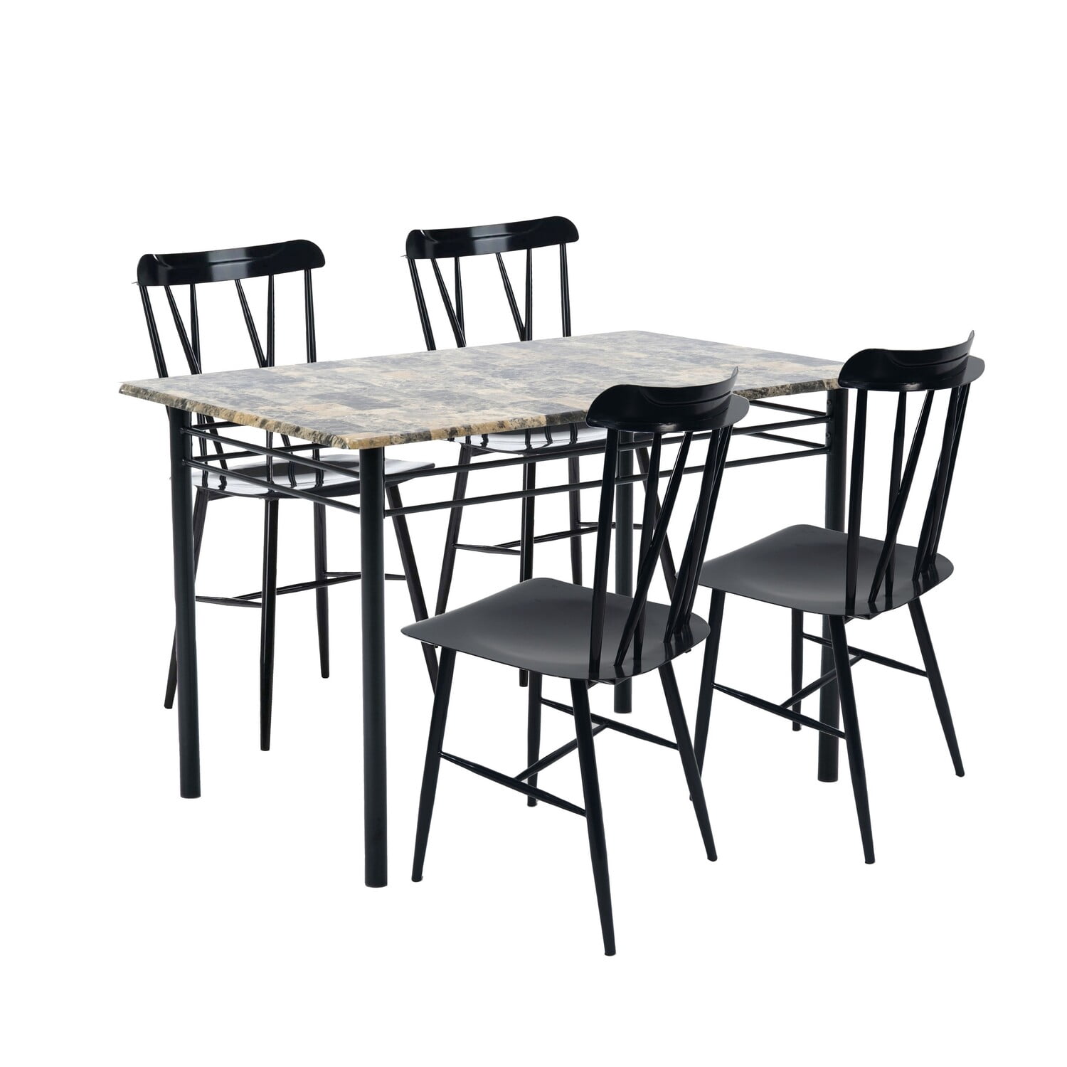 Benjara Geth 5 Piece Dining Table and Chair Set, Black Metal Frame, Tan ...