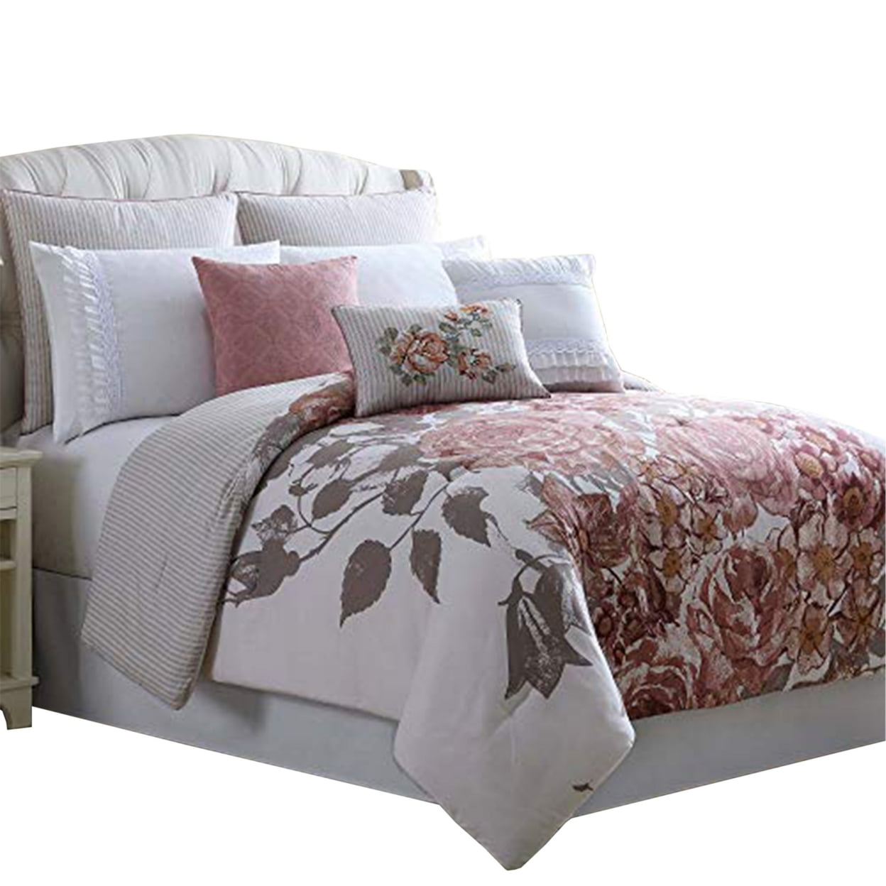 Benjara Ghent 8 Piece Queen Comforter Set with Floral Panel Print The ...