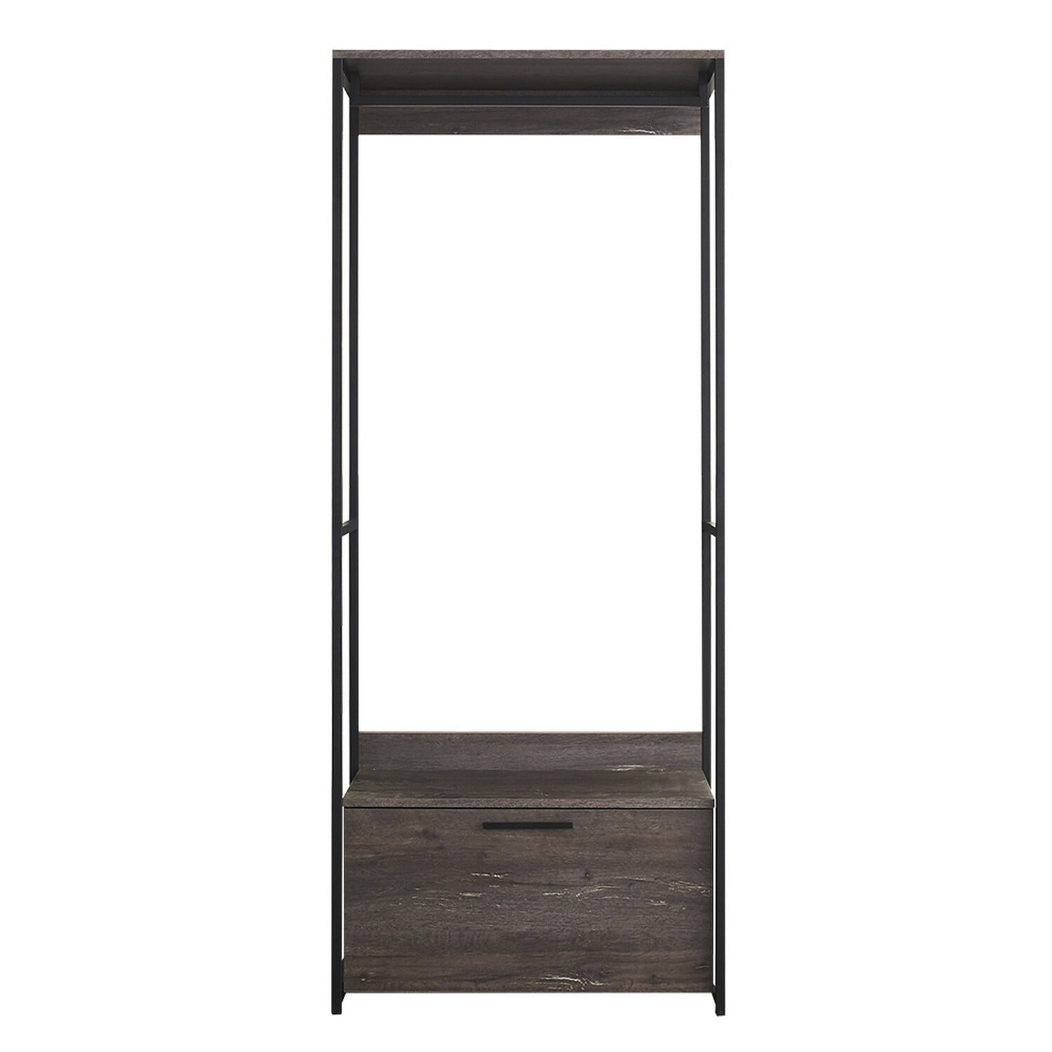 Benjara Gin Modular Closet System, 1 Rustic Gray Drawer, 1 Hanging Rod ...
