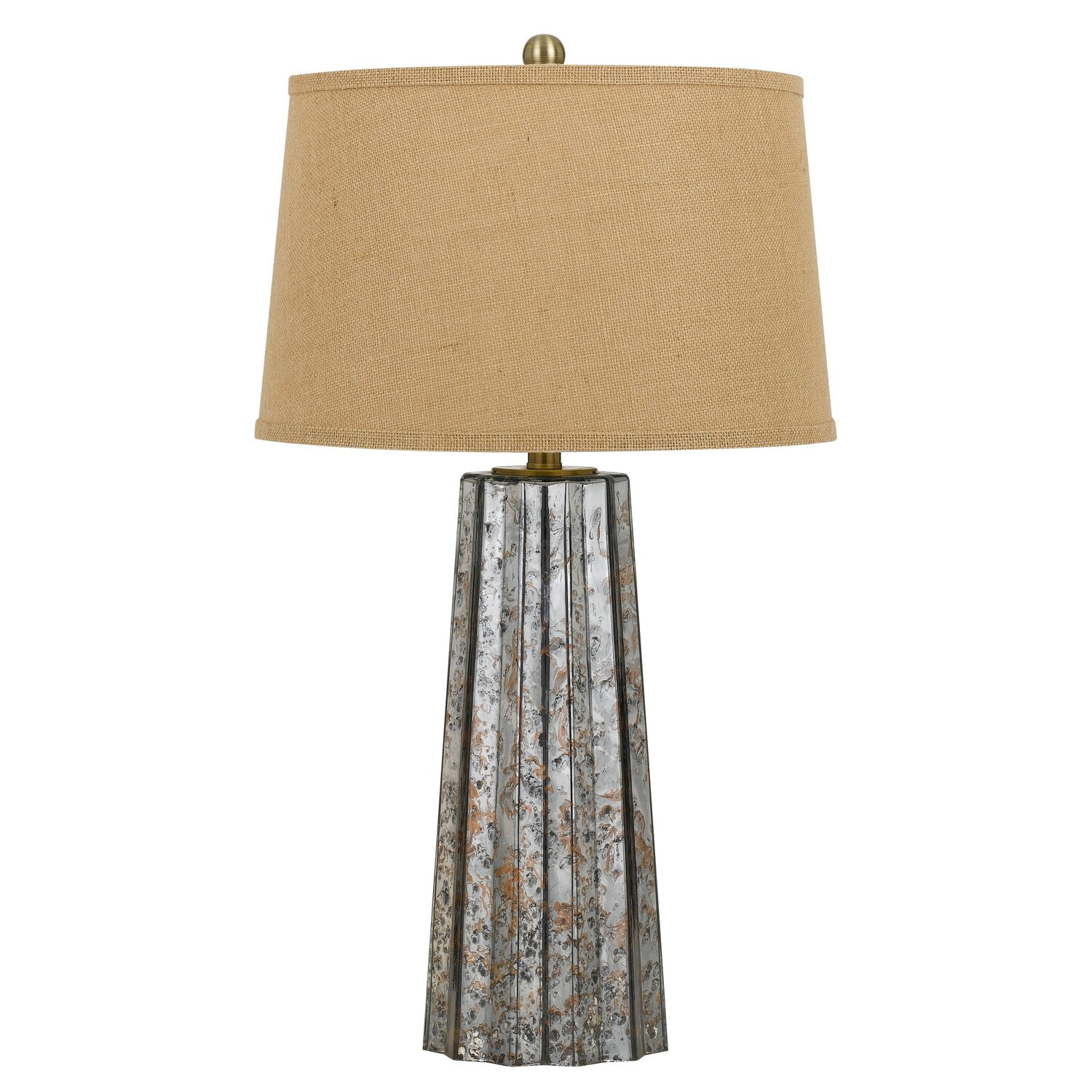 Benjara Glass Body Table Lamp with Tapered Burlap Shade, Gray and Beige ...