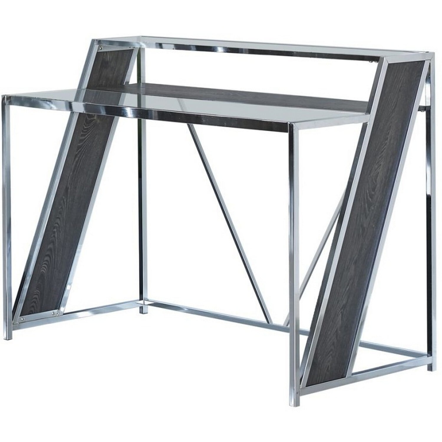 Glass Top Metal Frame Writing Desk with USB Docks, Chrome and Black ...