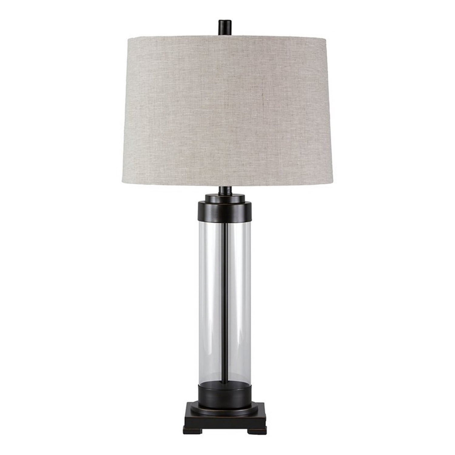Benjara Glass and Metal Frame Table Lamp with Fabric Shade, Gray and ...