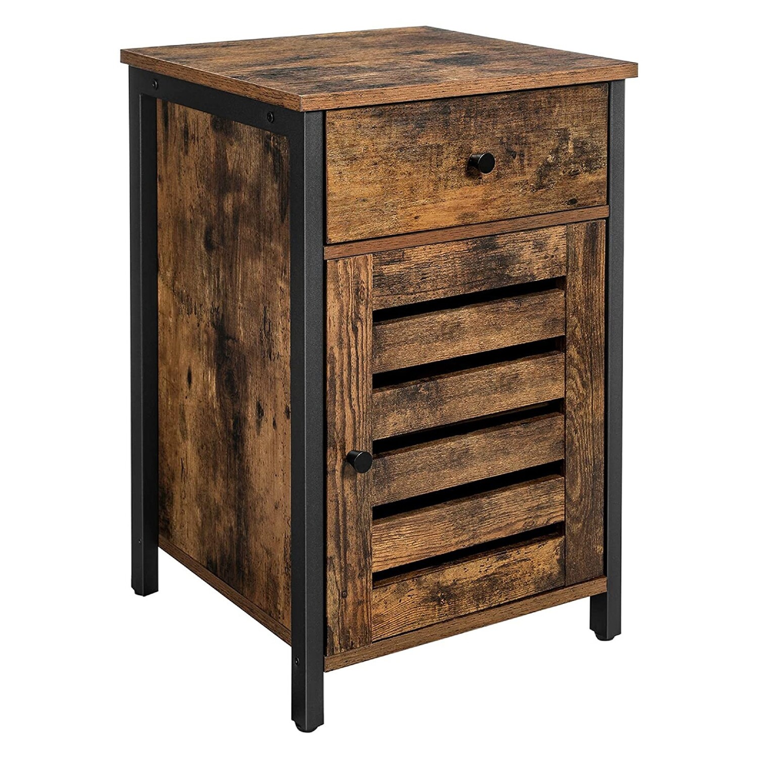 Grace 24 Inch Wood Side Table, Shutter Door, Adjustable Shelf, Brown ...