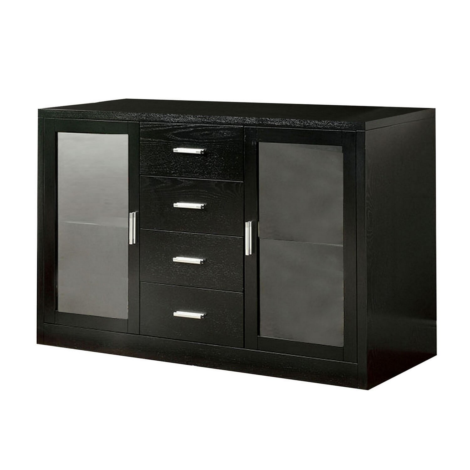 Benjara Hae 52 Inch Buffet Server, 2 Glass Door Cabinets, Black Wood ...