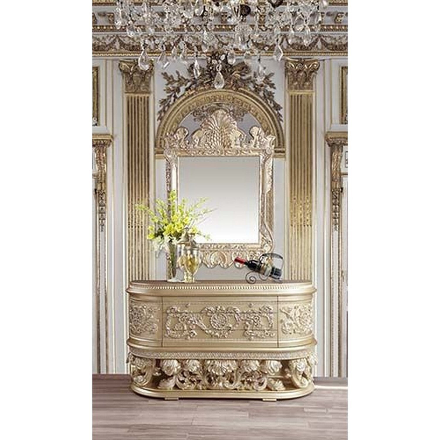 Benjara Half Moon Server with Hollow Scroll Floral Carvings and 3 ...