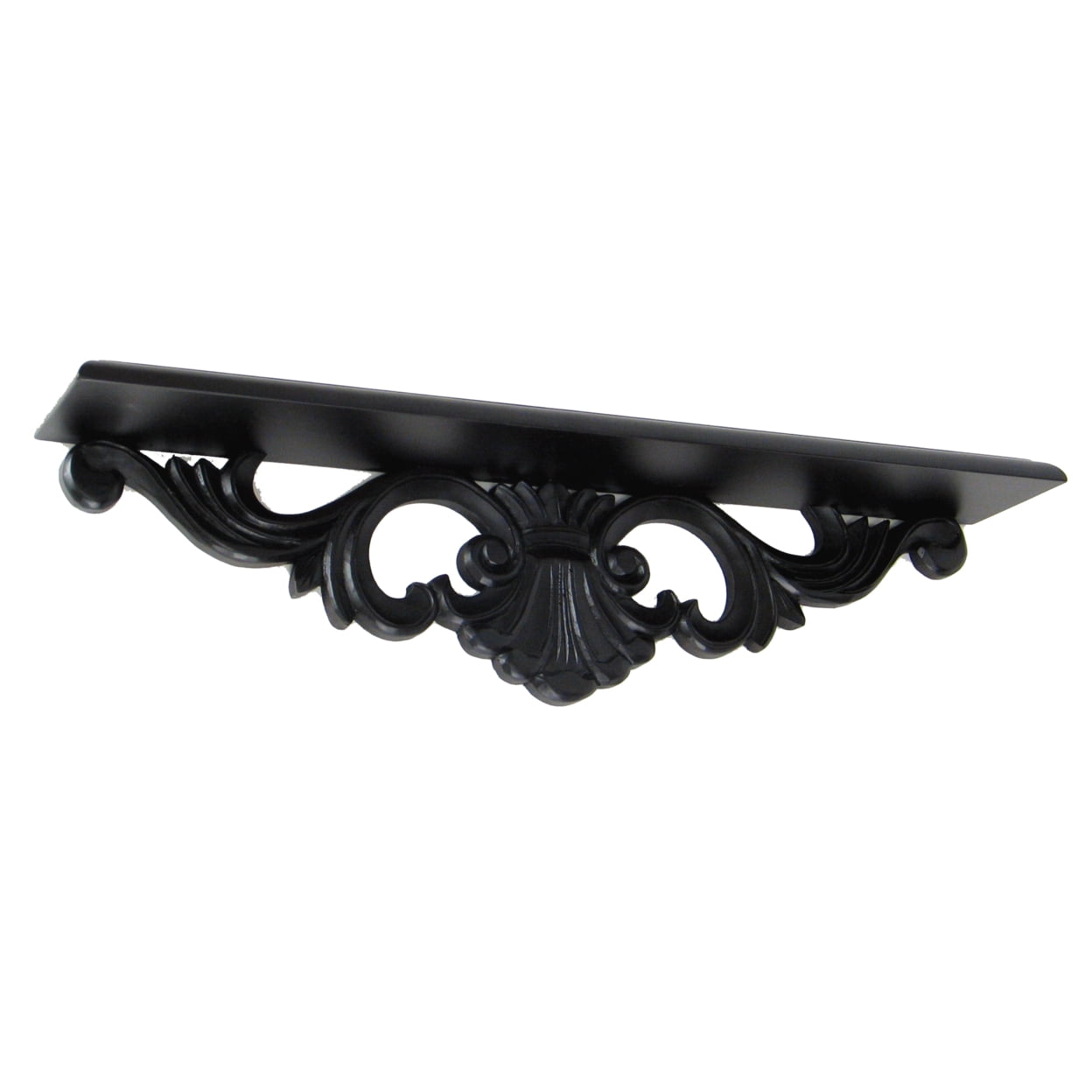 Hand Carved Wooden Wall Shelf with Floral Design Display, Black ...