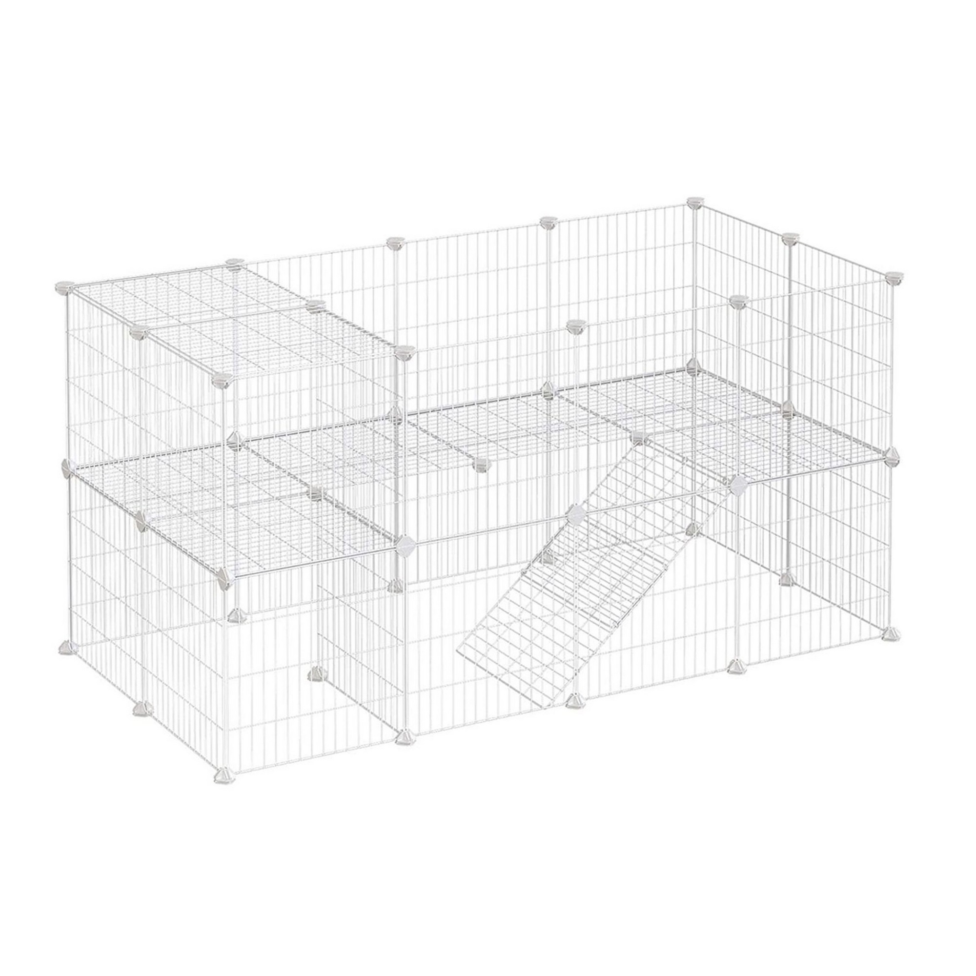 Havi 56 Inch Small Pet Cube Playpen, 2 Tier Enclosure, Ladder, White ...