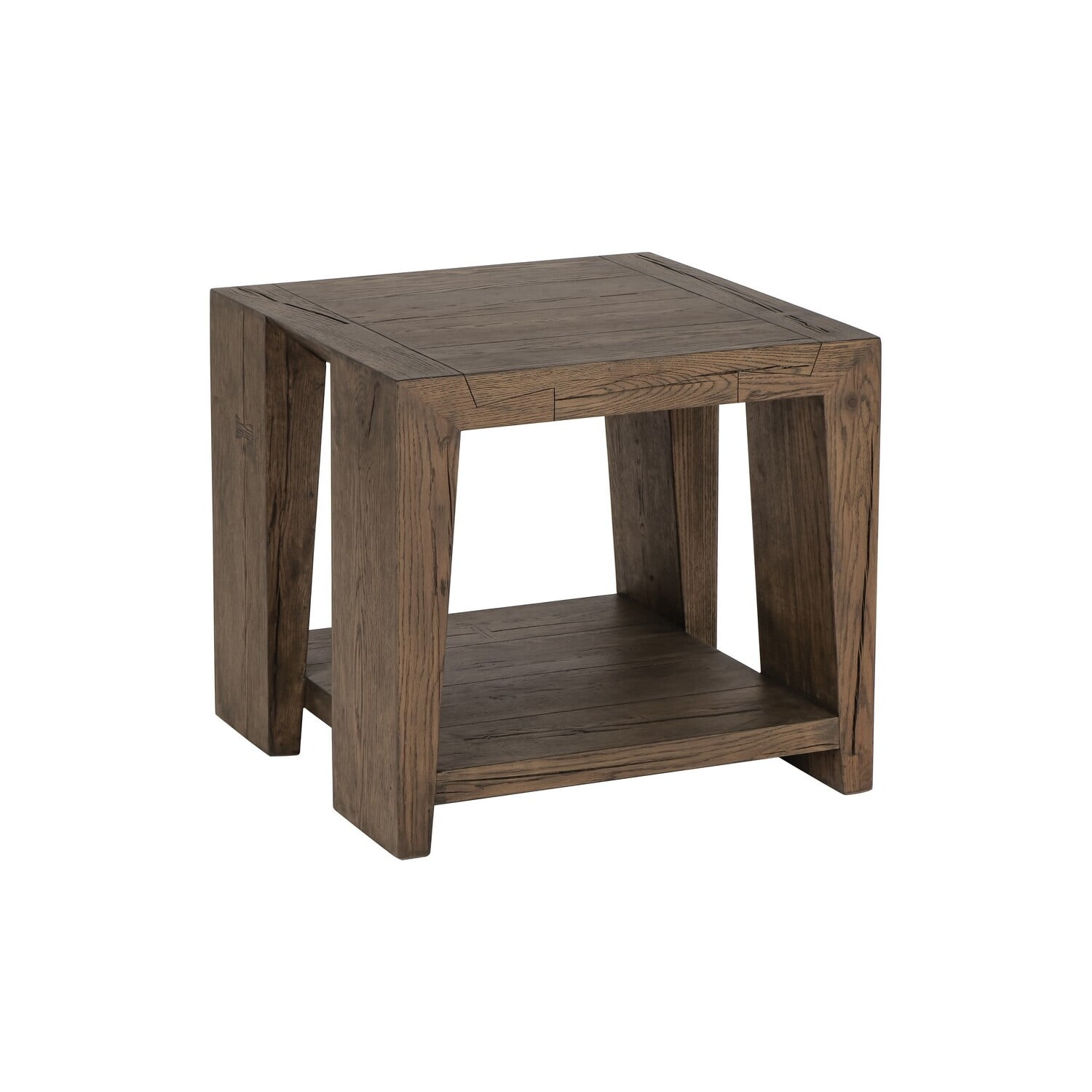 Hendri 24 Inch Side End Table, Square Oak Wood Frame, Shelf, Antique ...