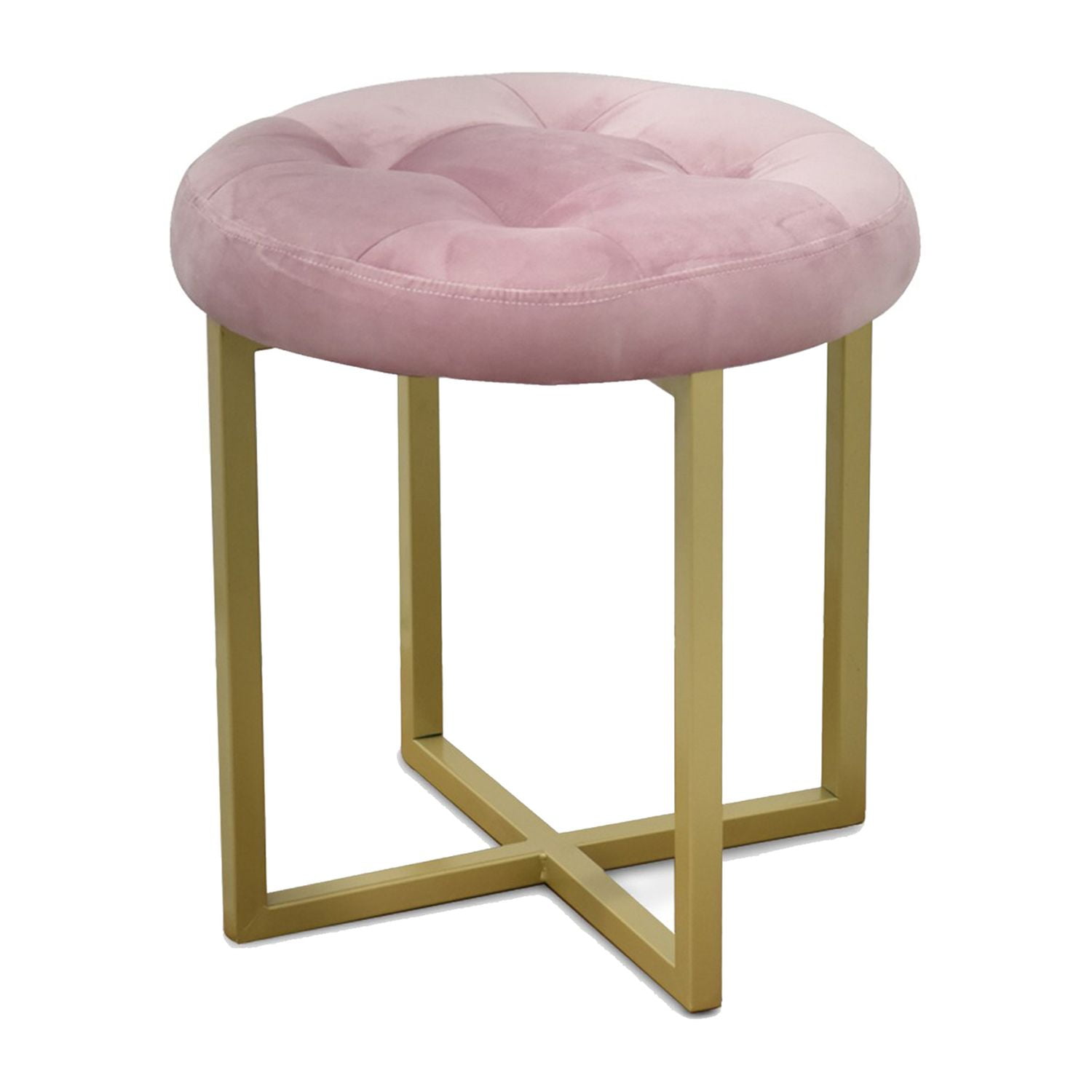 Benjara Henry 17 Inch Round Modern Accent Stool, Velvet Tufted Seat ...