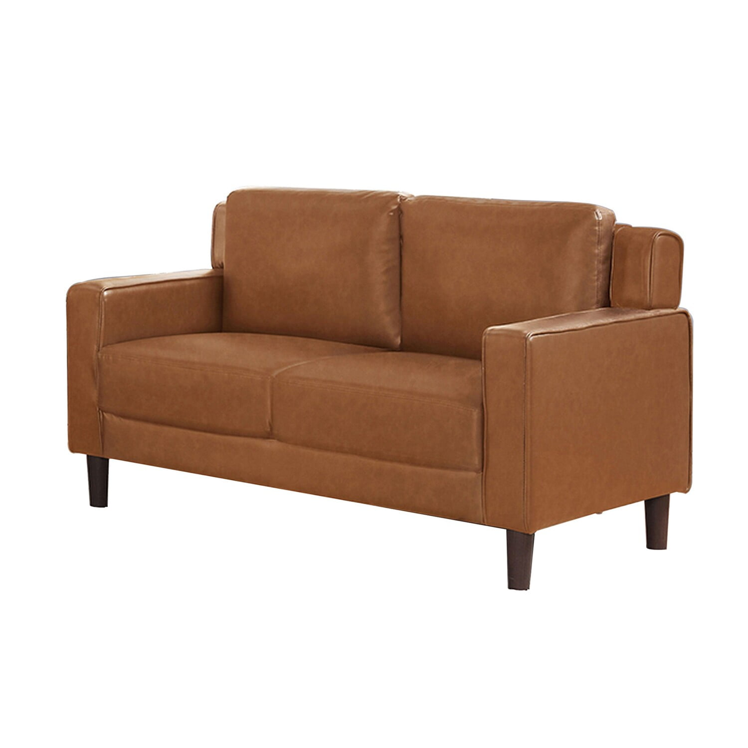 Benjara Heun 55 Inch Loveseat, Soft Camel Brown Faux Leather, Square ...