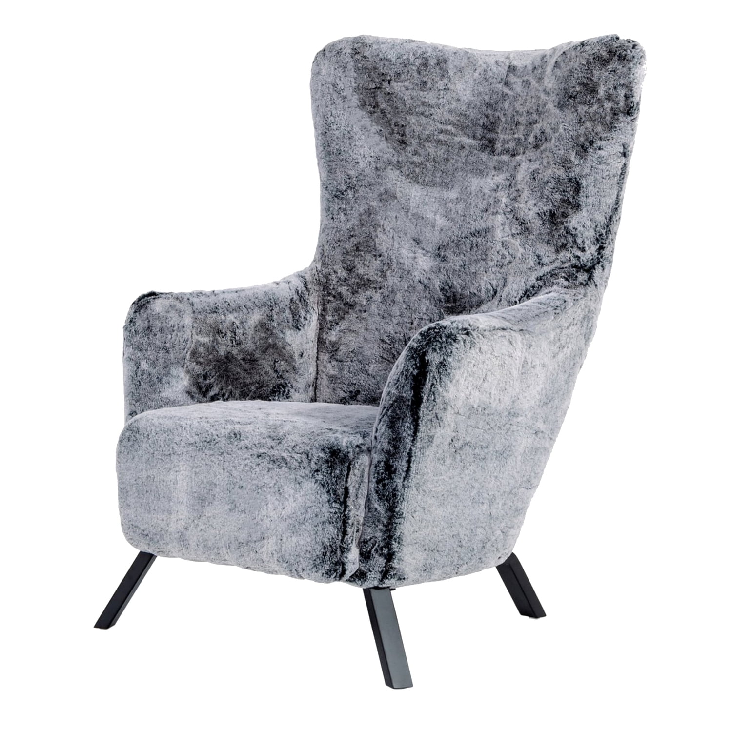 Benjara High Wingback Faux Fur Accent Chair with Metal Legs, Gray ...