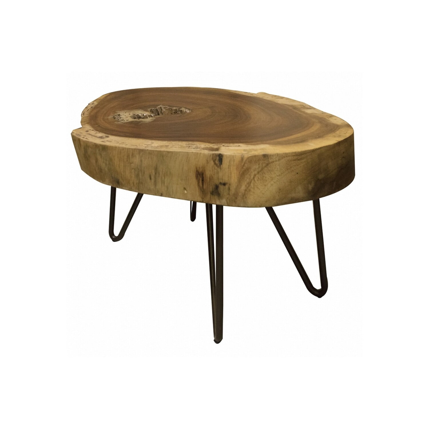 Benjara Hito 24in Side End Table, Metal Legs, Live Edge Brown Solid ...