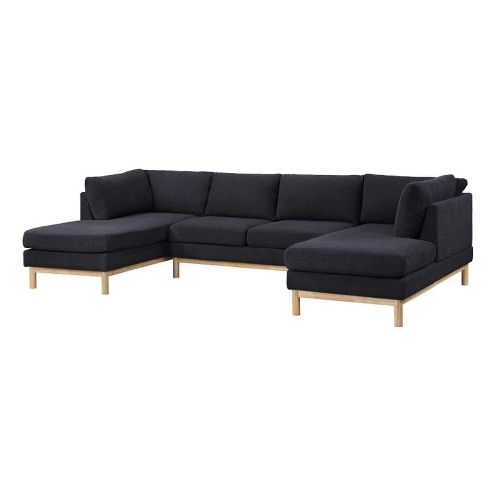 Hle 124 Inch Wide Sectional Sofa Double Chaise- U Shape- Black Sherpa ...
