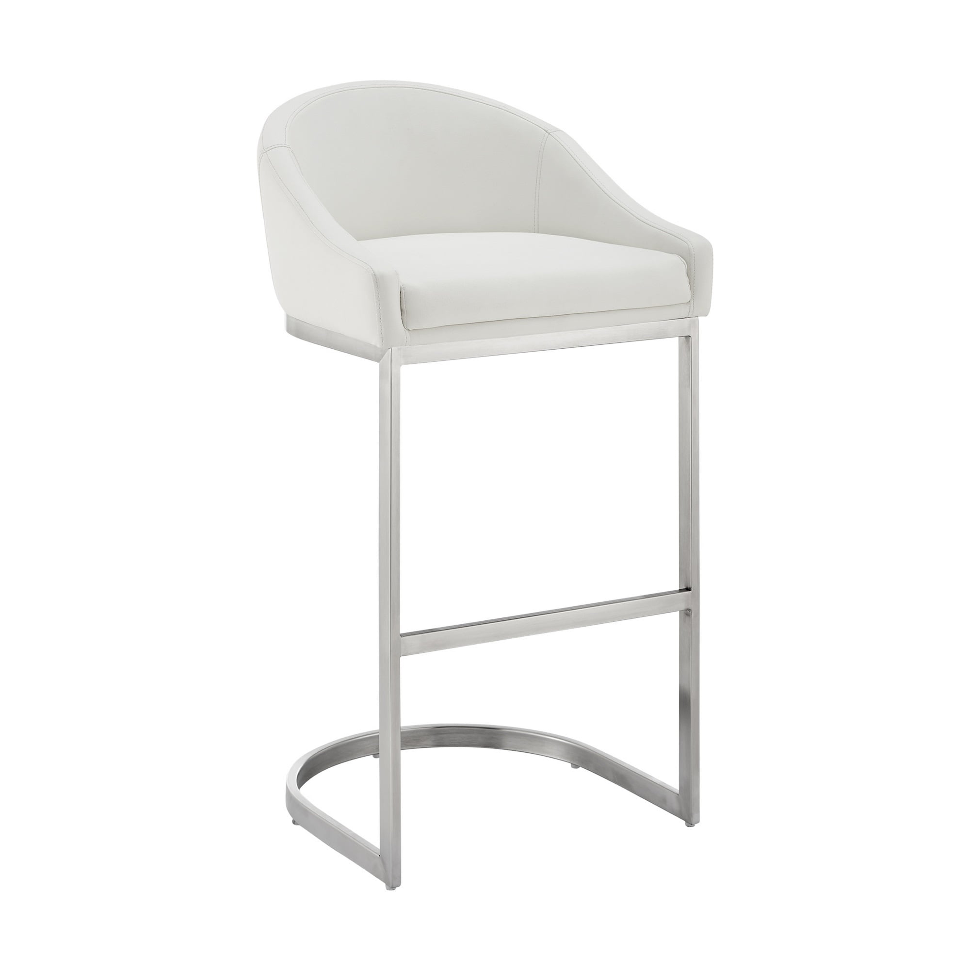 Holo 30 Inch Barstool Chair, L Shaped Cantilever Base, White Faux ...