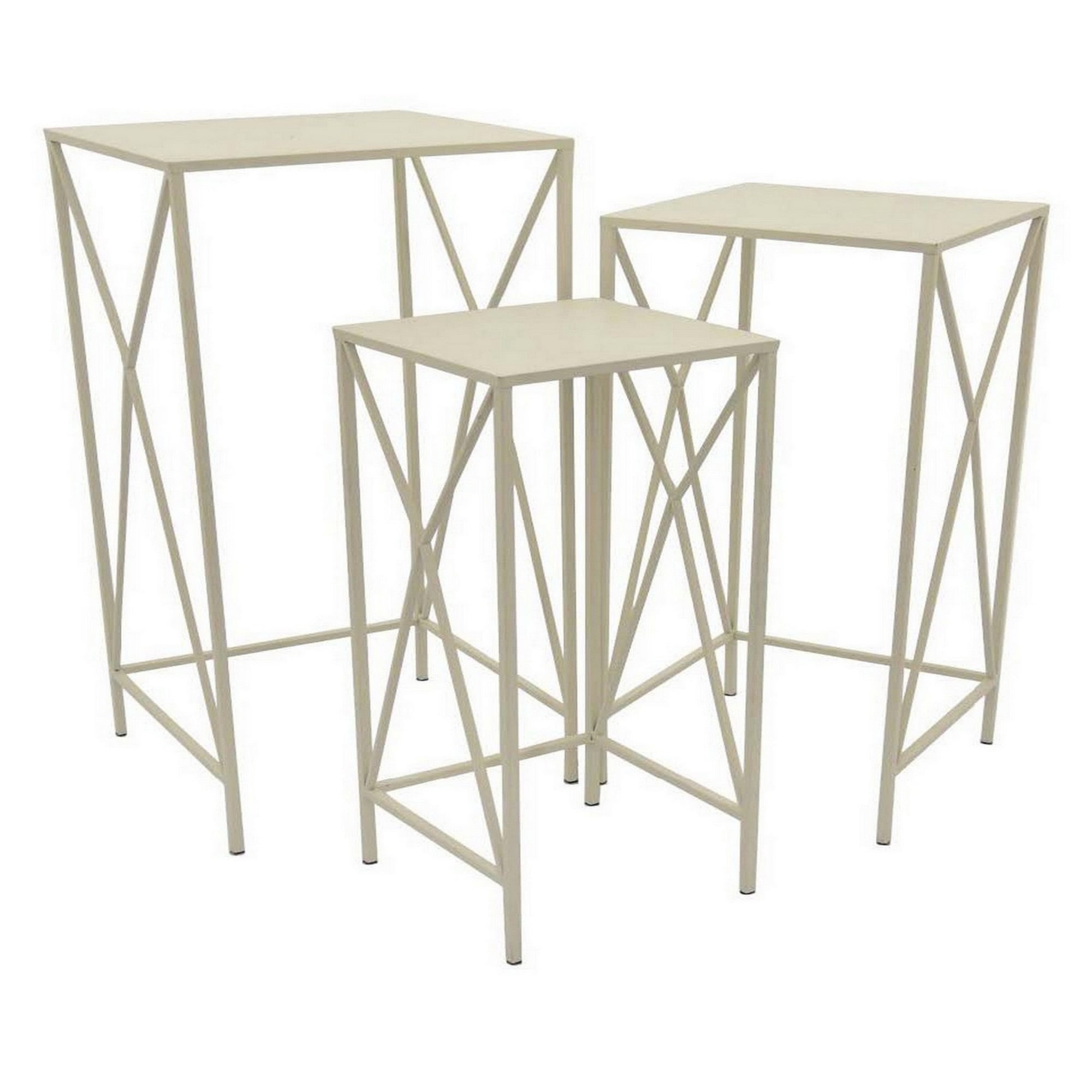 Hyan Modern Plant Stand Side Table Set of 3, Crossed White Metal Frame ...