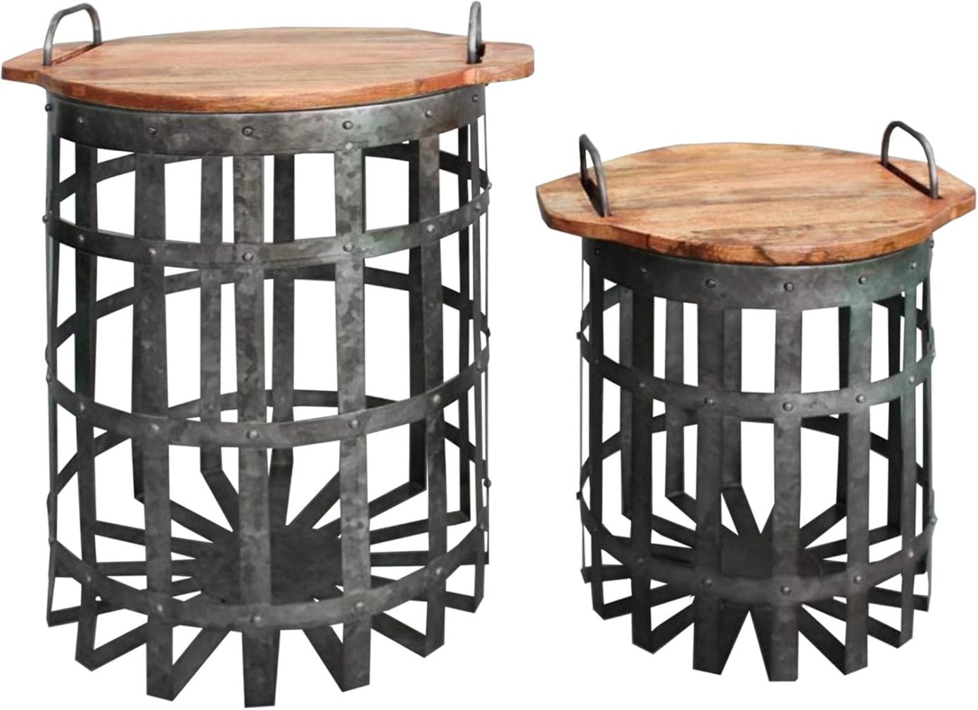Benjara Industrial Grid Galvanized Accent End Table with Round Lid and ...
