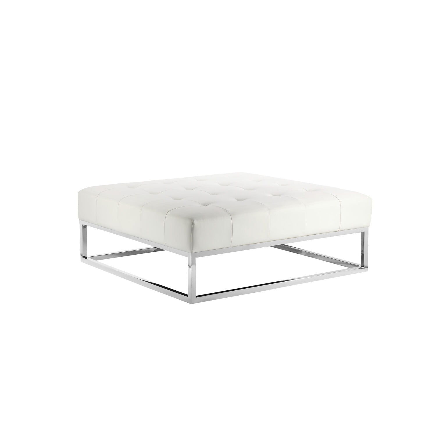 Benjara Ipp 40 Inch Ottoman, Button Tufted White Faux Leather, Square ...