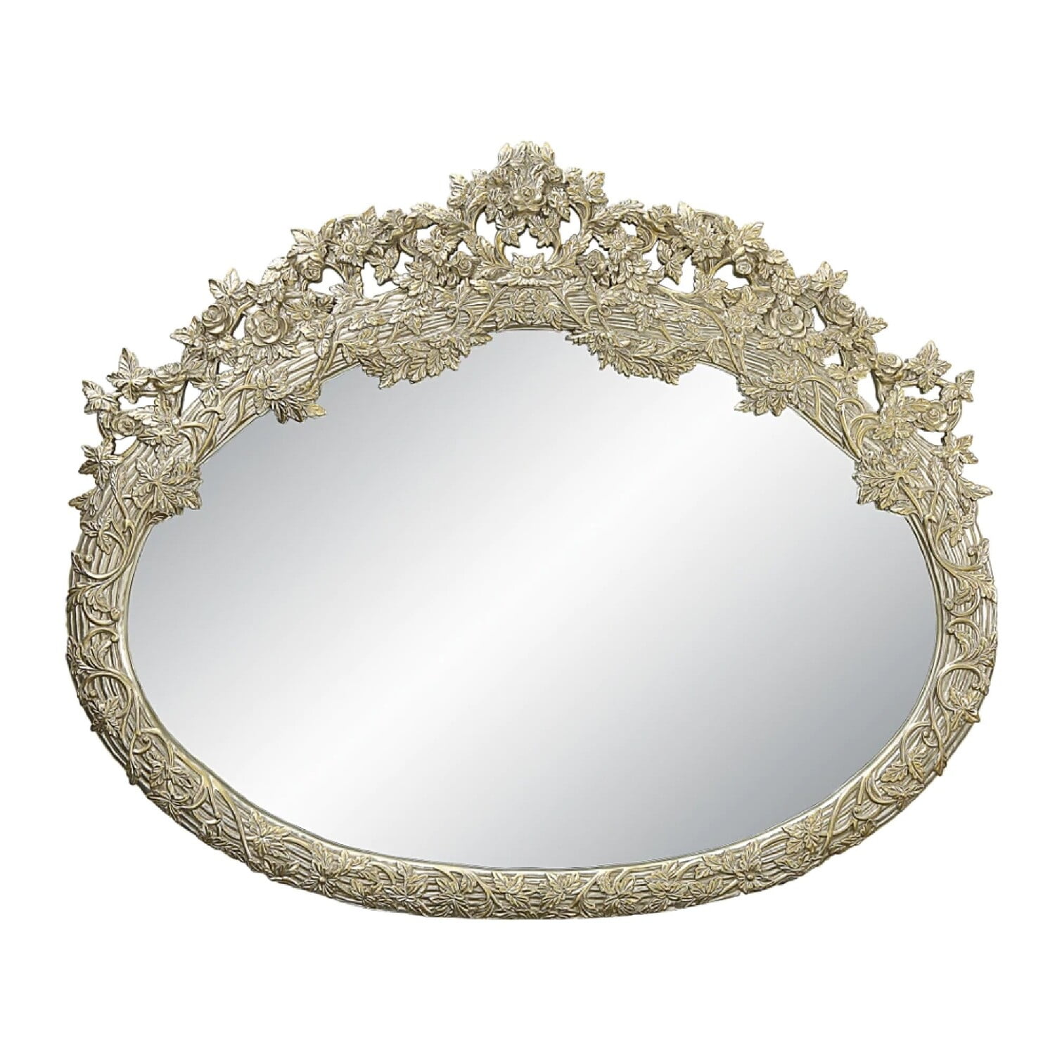 Benjara Isa 60 Inch Classic Mirror with Ornate Carved Trim Design, Wood ...
