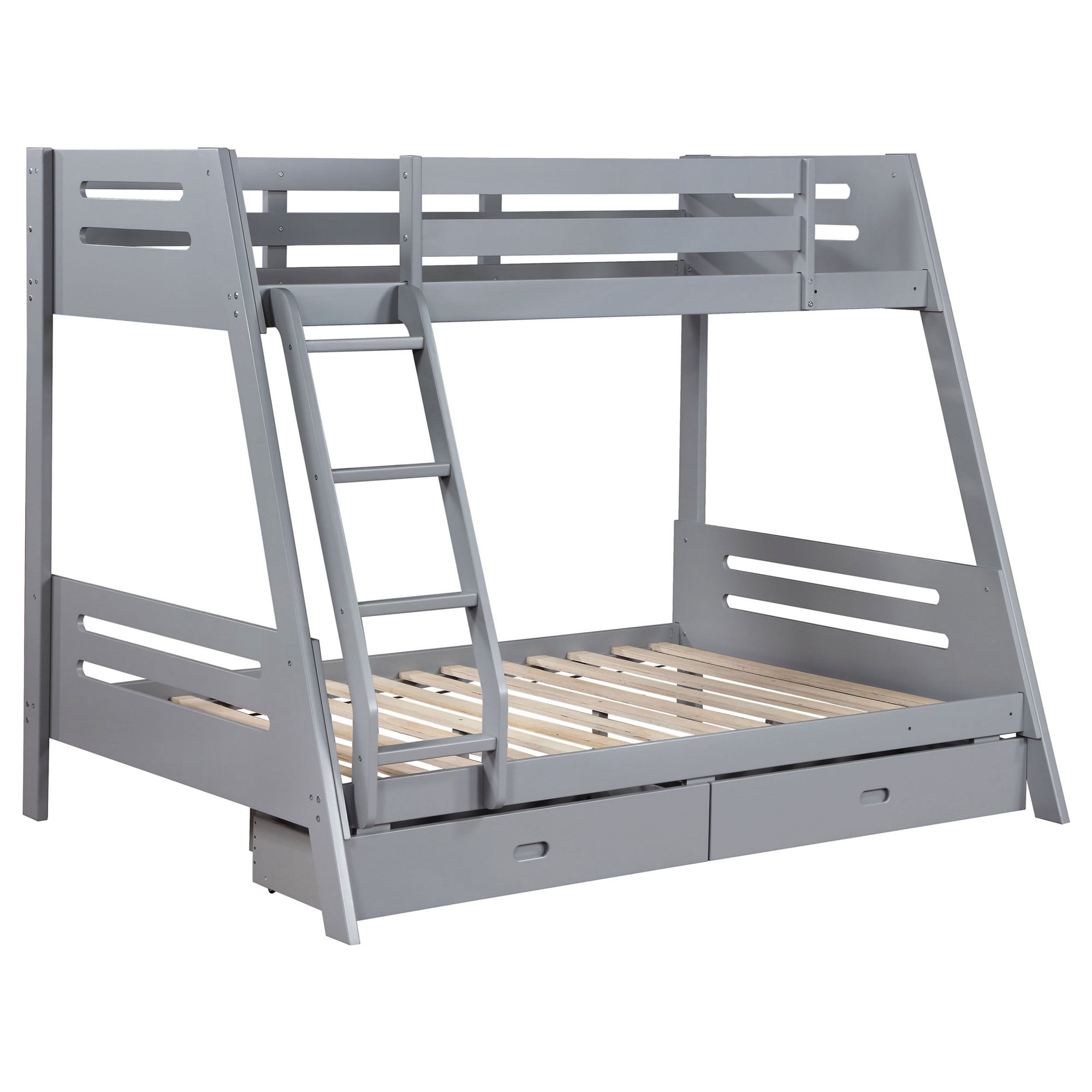 Ishy Twin Over Full Bunk Bed, Storage Drawers, Side Rails, Gray Wood ...