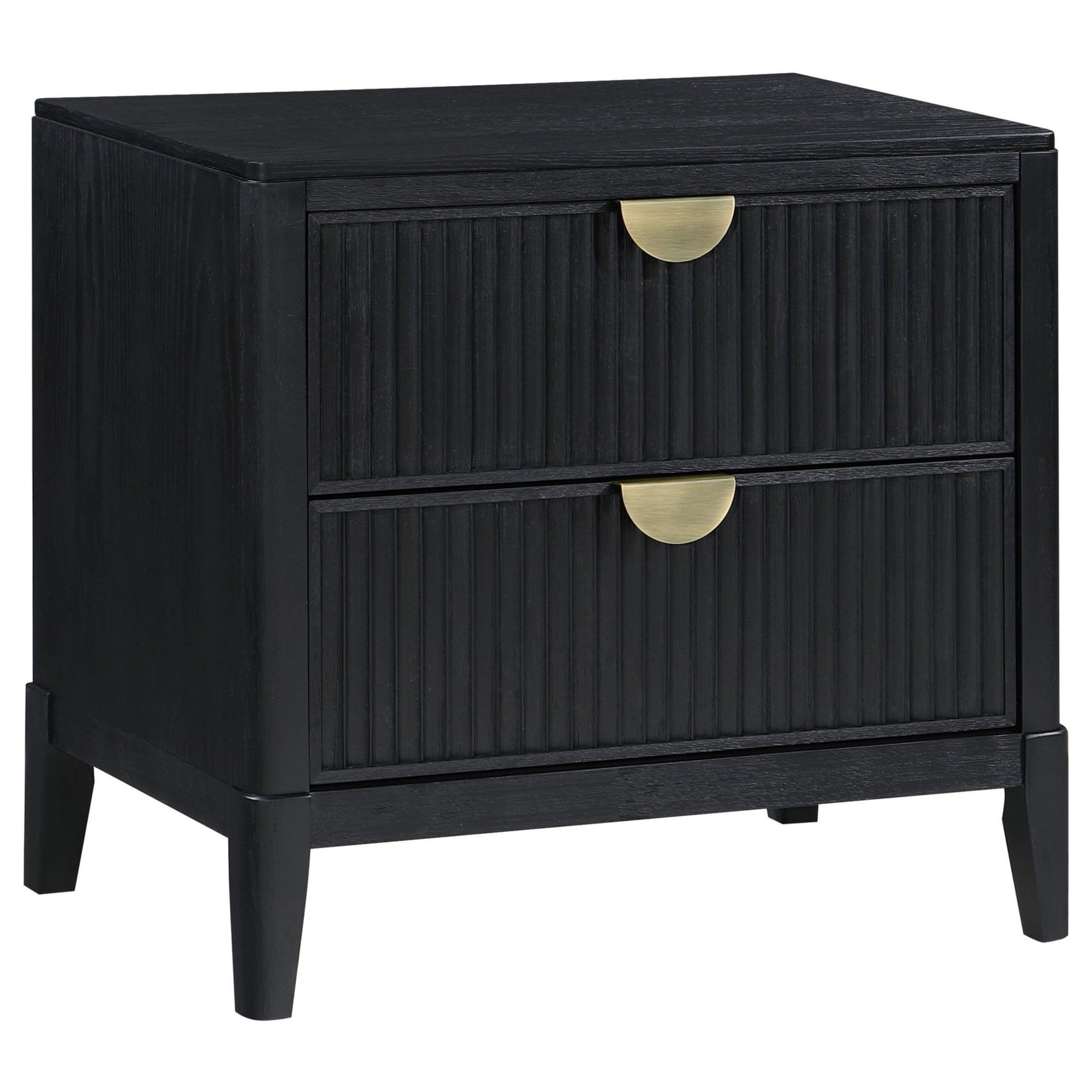 Jack Nightstand, 2 Drawers, Gold Metal Handles, Wire Brushed Black Wood ...