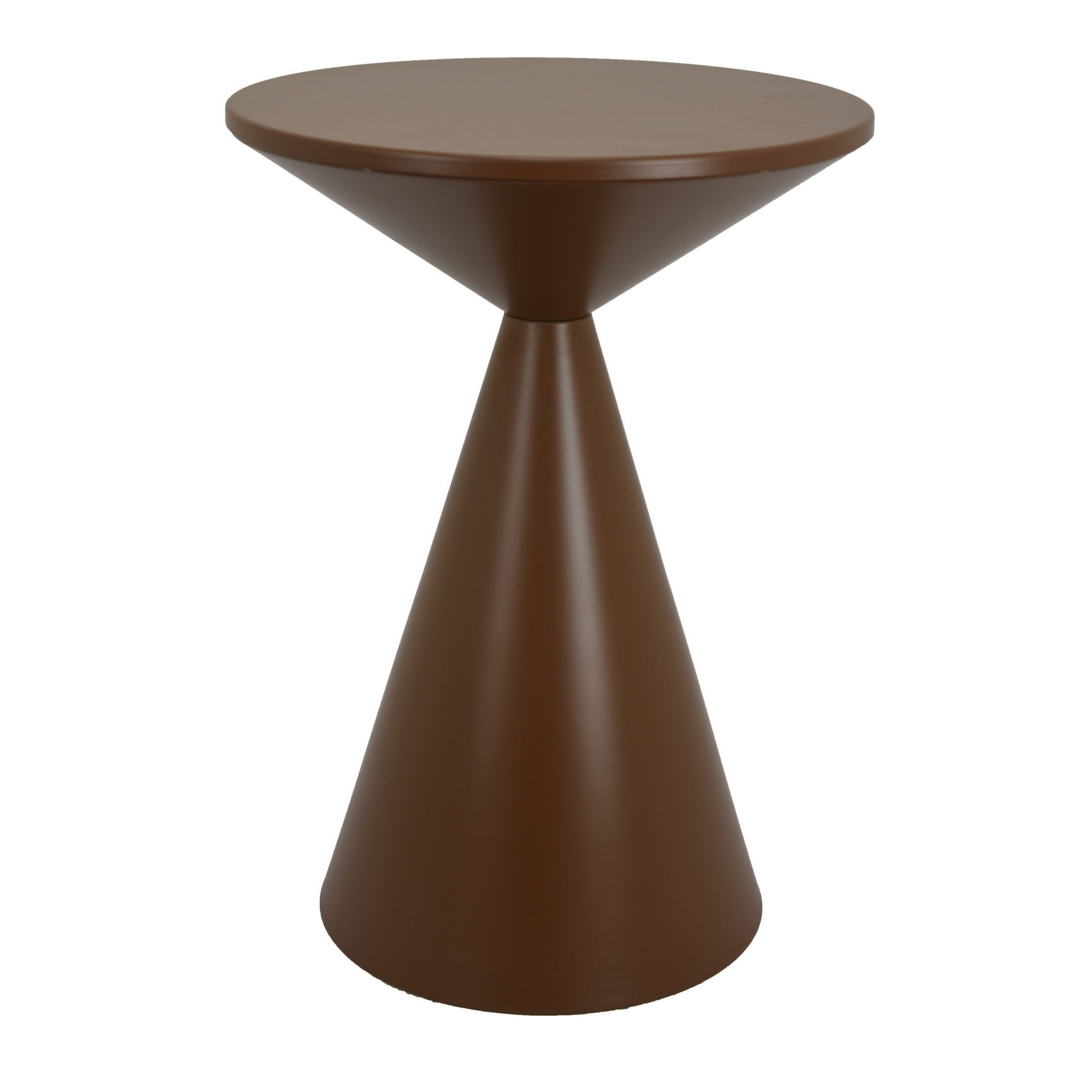 Jammy Plant Stand Table, Round 16 Inch Top, Brown Metal Cone Base ...