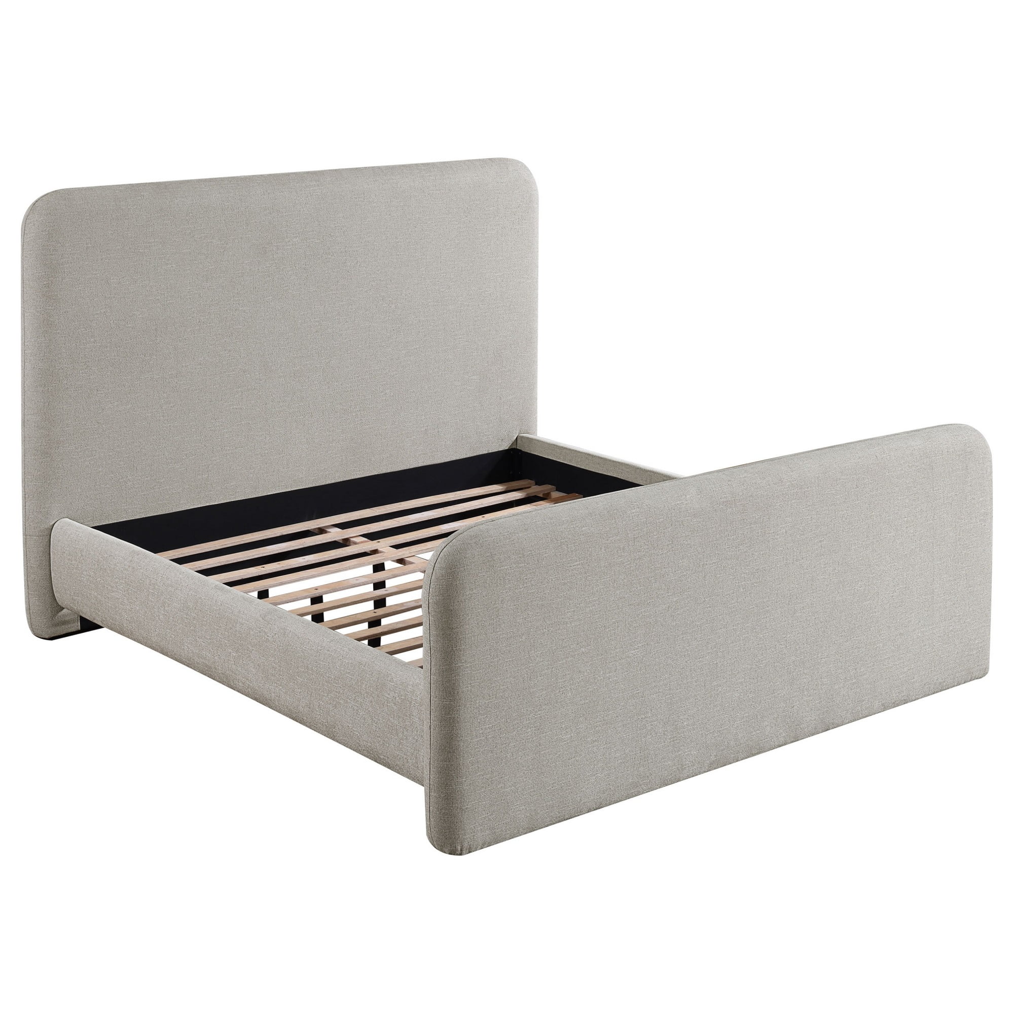Jene King Size Bed, Upholstered Panel Headboard, Rounded Corners, Gray ...