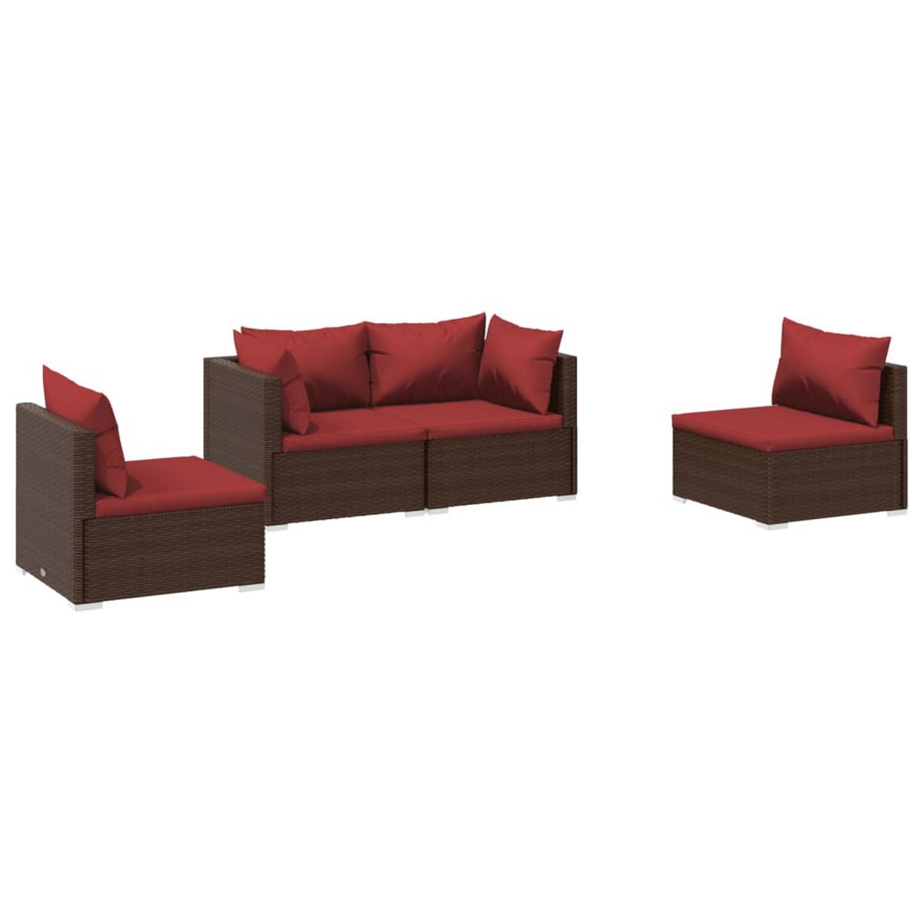 Joez 4pc Outdoor Modular Lounge Sofa Set, Coffee Table, Rattan, Red ...