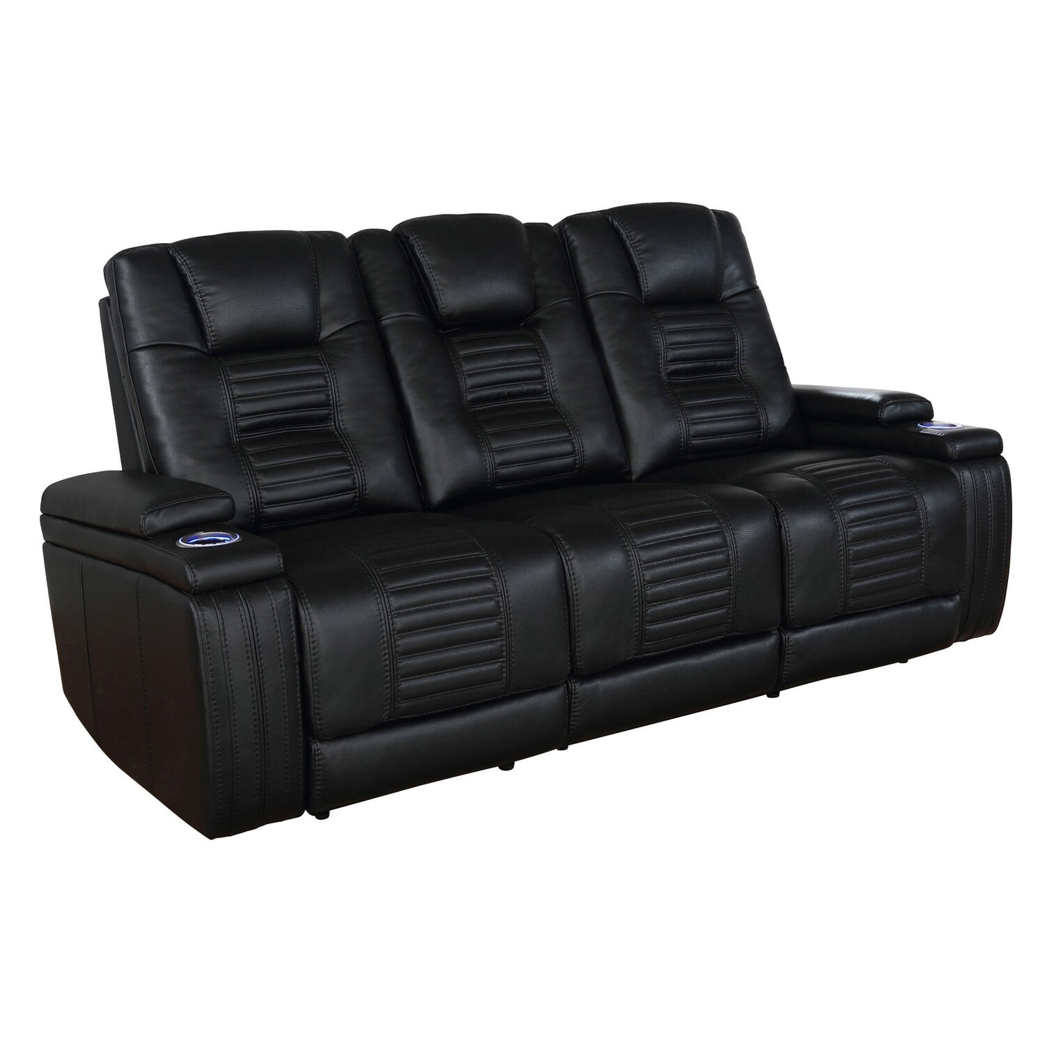Benjara Kade 87 Inch Power Sofa, 2 USB Ports, LED Lighting, Black Faux ...