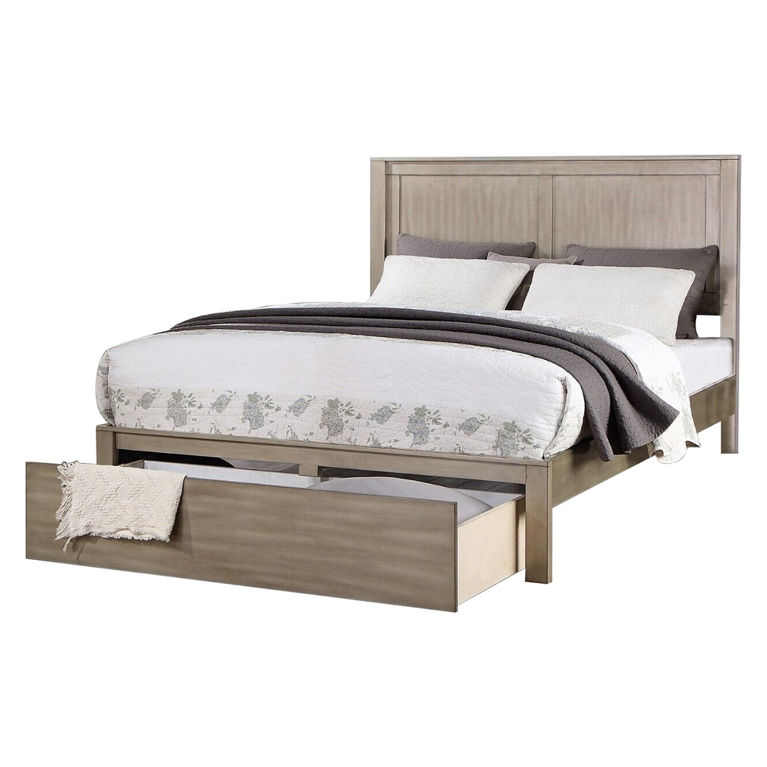 Benjara Kali Platform Queen Size Bed, Panel Design, Large Storage ...