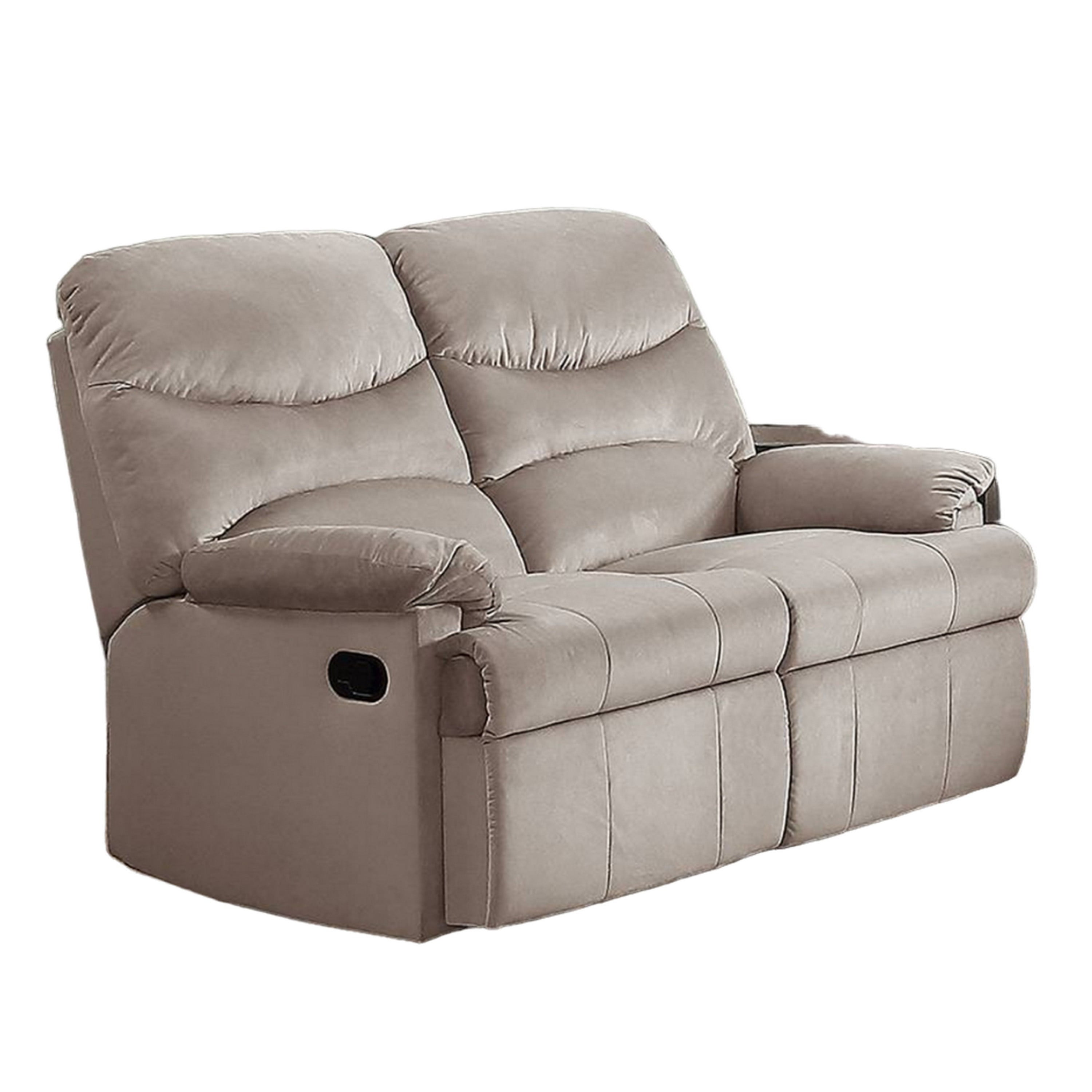 Karry Manual Recliner Loveseat, Light Brown Velvet, 53 Inch Solid Wood ...