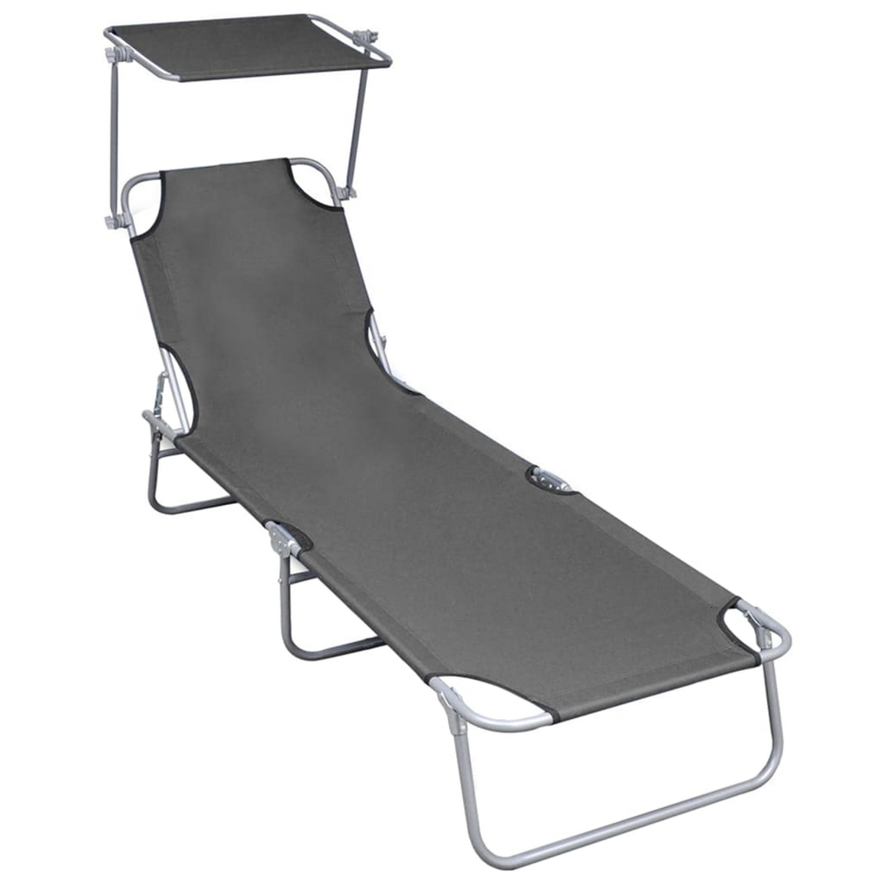 Keli Folding Chaise Lounger with Sun Canopy, Gray Aluminum, 74 Inch ...