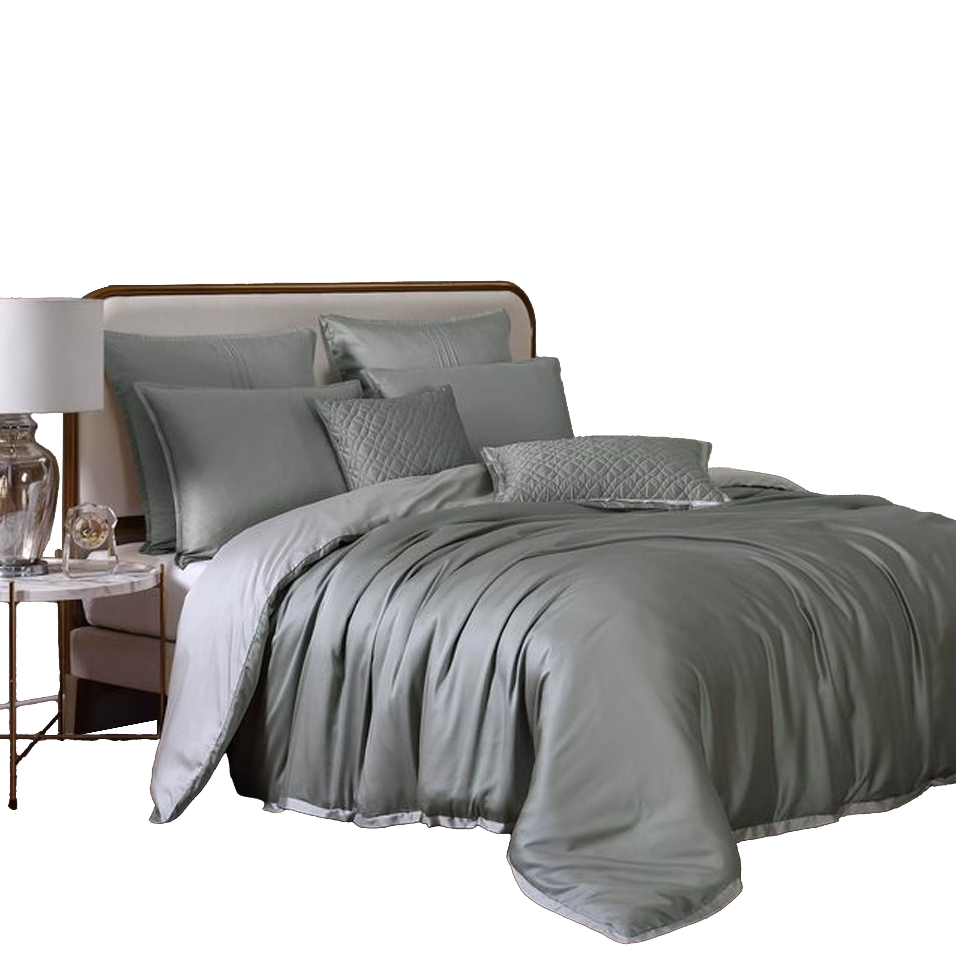 Keo 8pc Queen Comforter Set, Reversible, Shams, Gray Silky Fabric ...