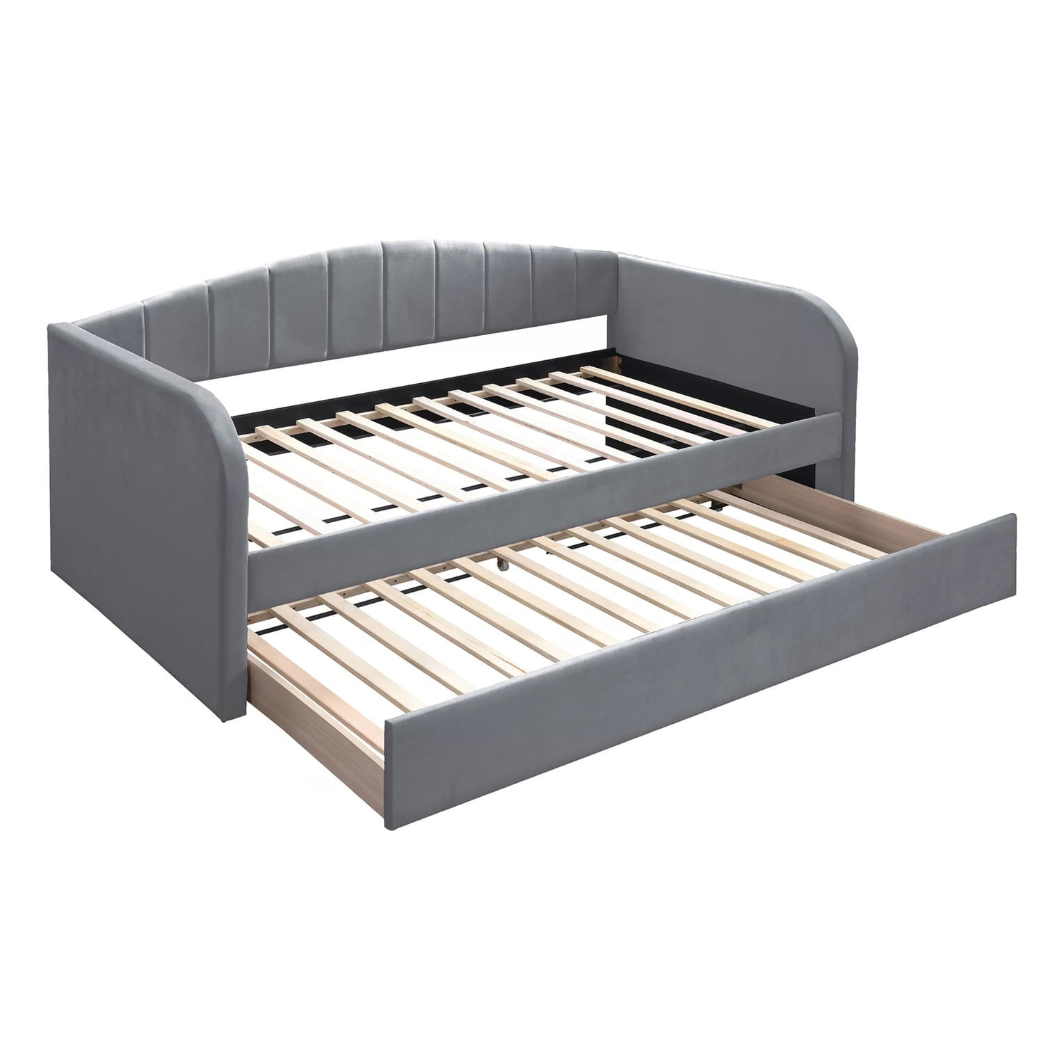 Benjara Keo Daybed with Pull Out Trundle, Channel Tufted Modern Gray ...