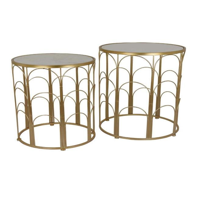 Kiko Set of 2 Accent Nesting Tables, Marble, Geometric Gold Arcs Base - Walmart.com