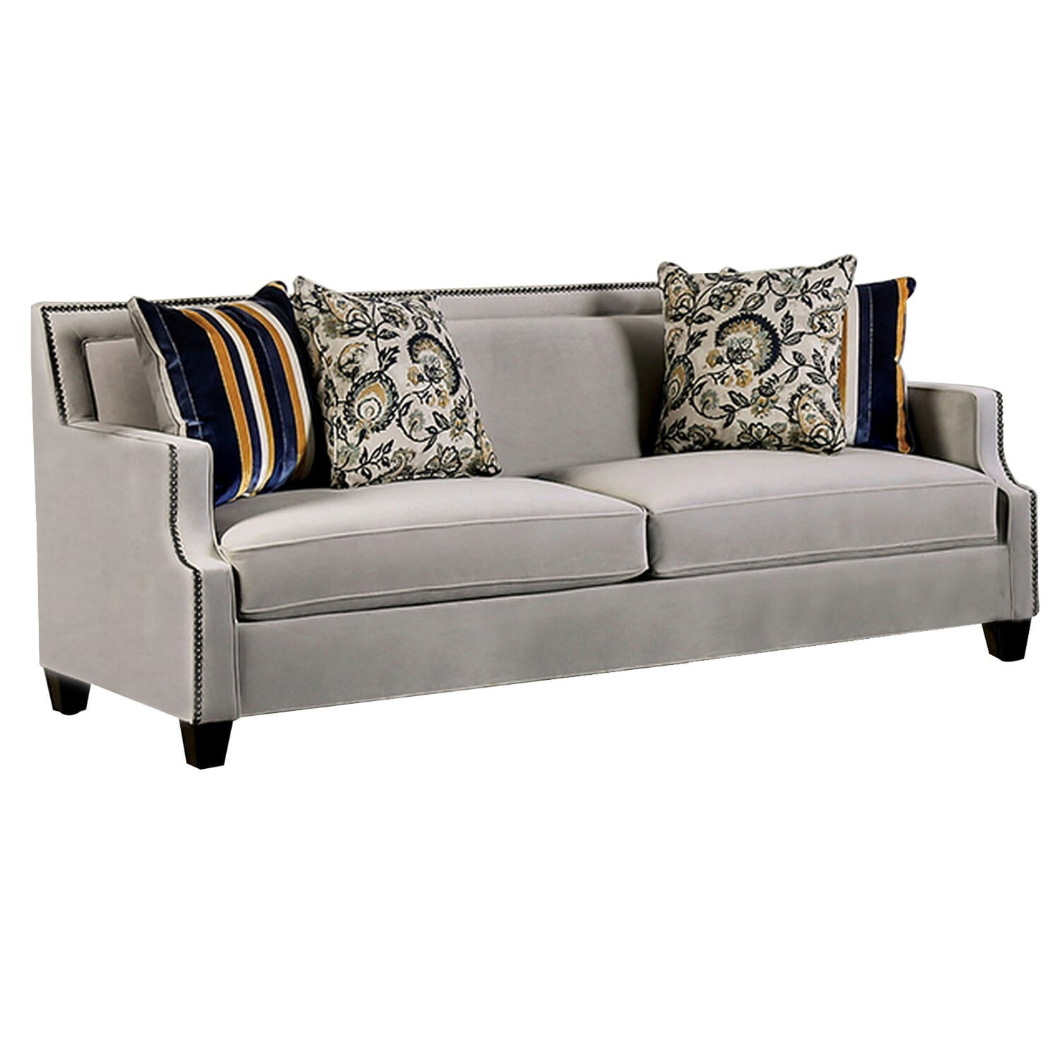 Benjara Kiyi 91 Inch Sofa, 4 Accent Pillows, Box Seat Cushions ...