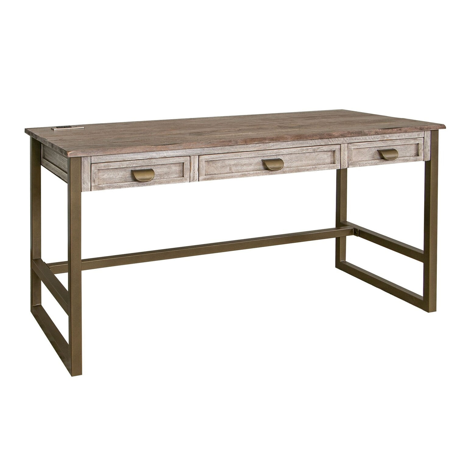 Benjara Kohl 60 Inch Desk, Brown Mango Wood, 3 Drawers, Antique Bronze ...