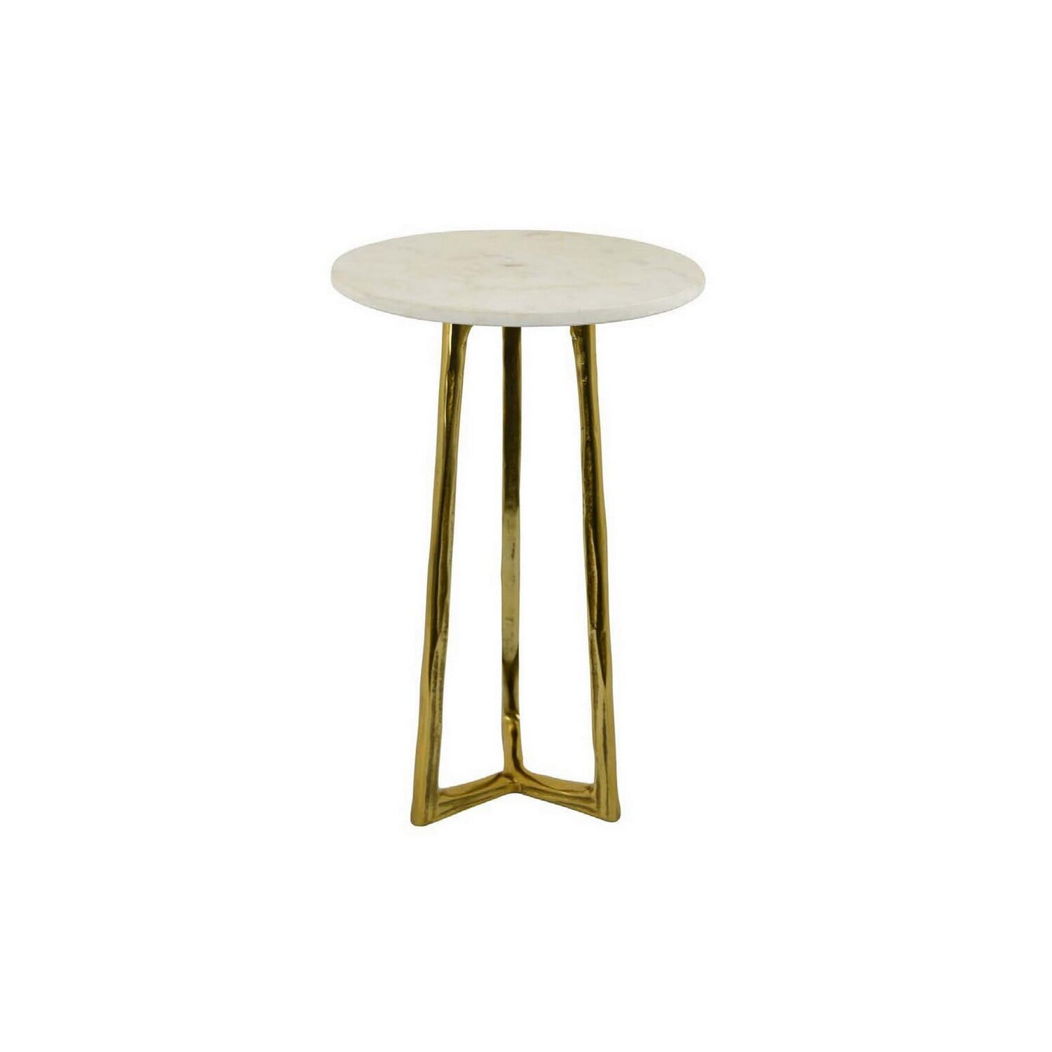 Krie 22 Inch Plant Stand Table, 3 Legged Gold Metal Base, White Marble ...